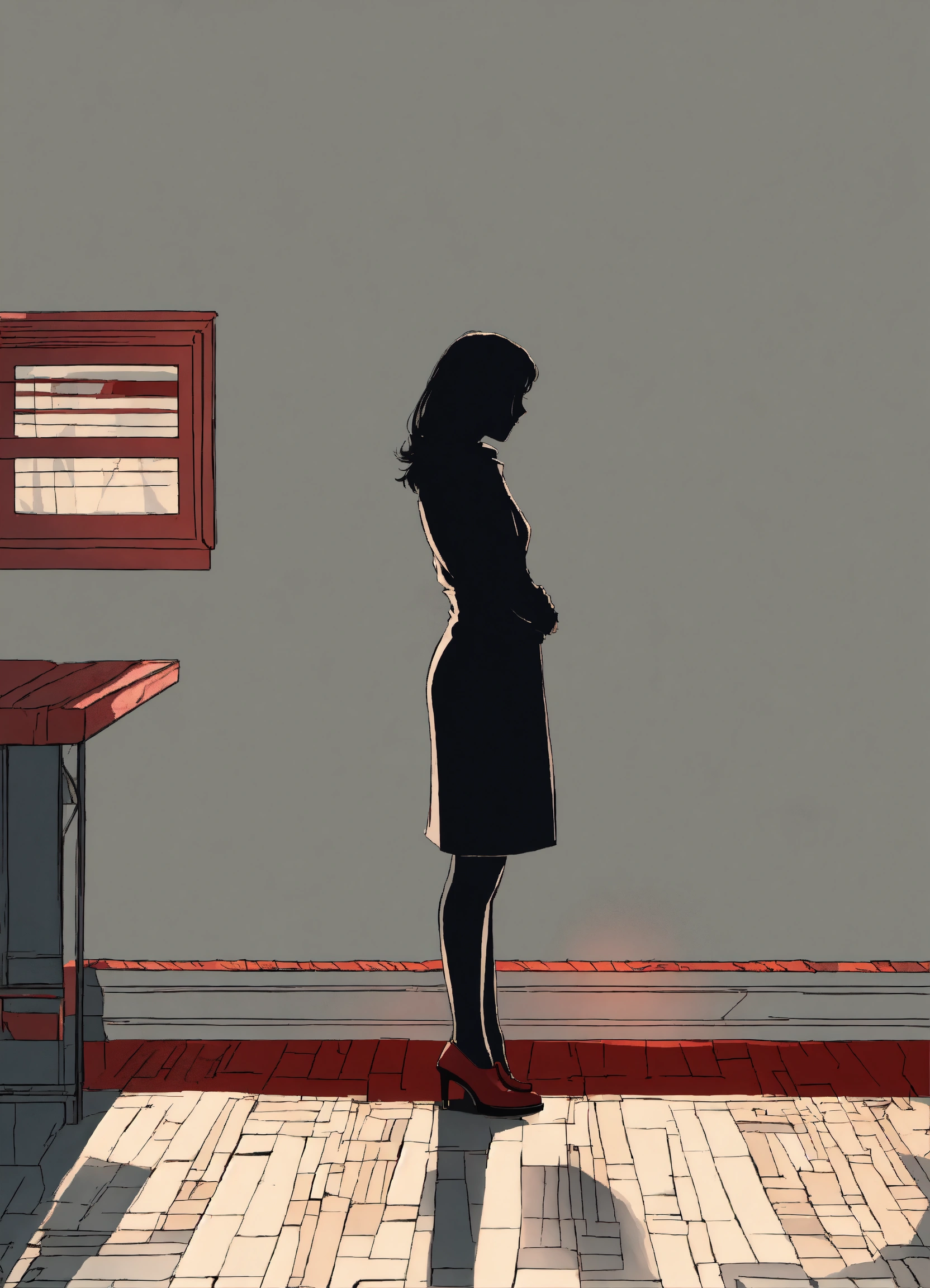 Lexica - Illustration, woman, guilty, lonely, shadow, grey