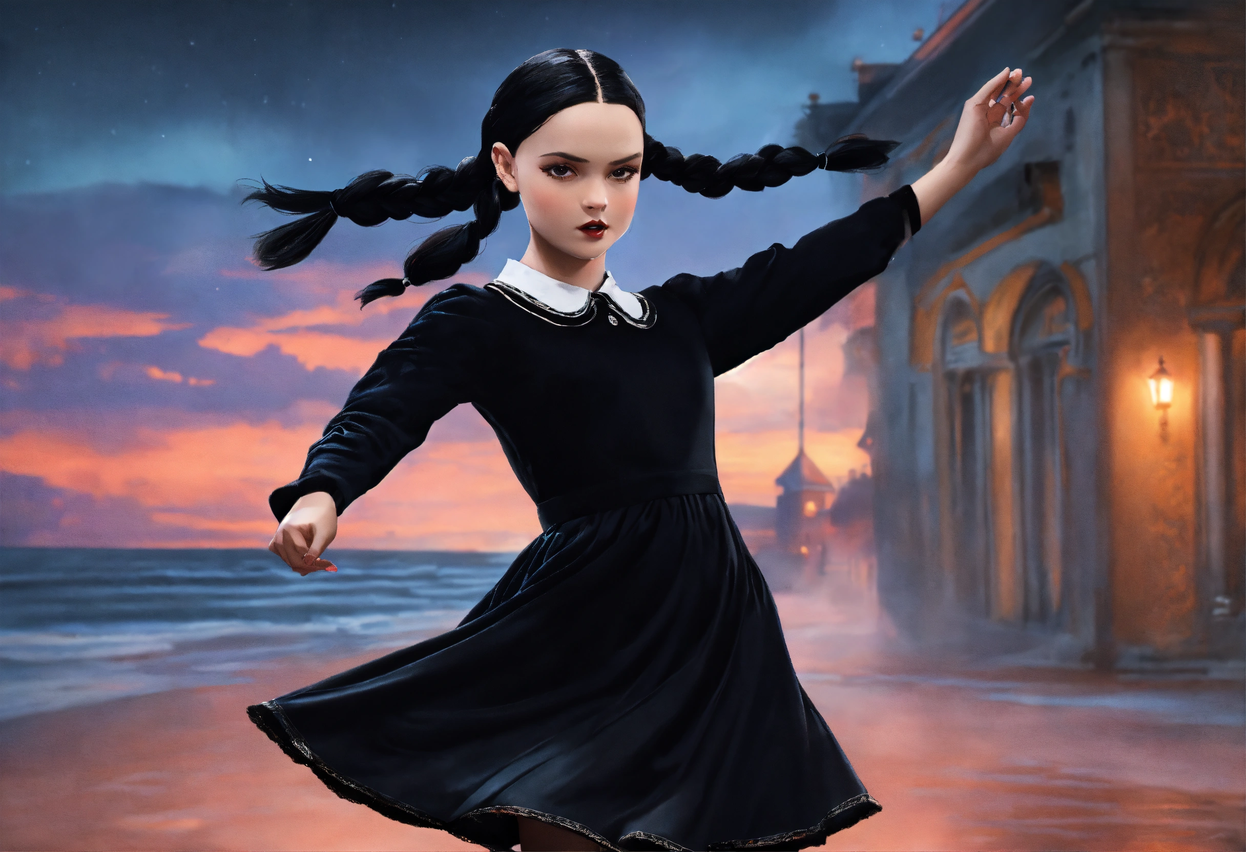 Lexica - Wednesday addams from the series, black hair braided in two ...