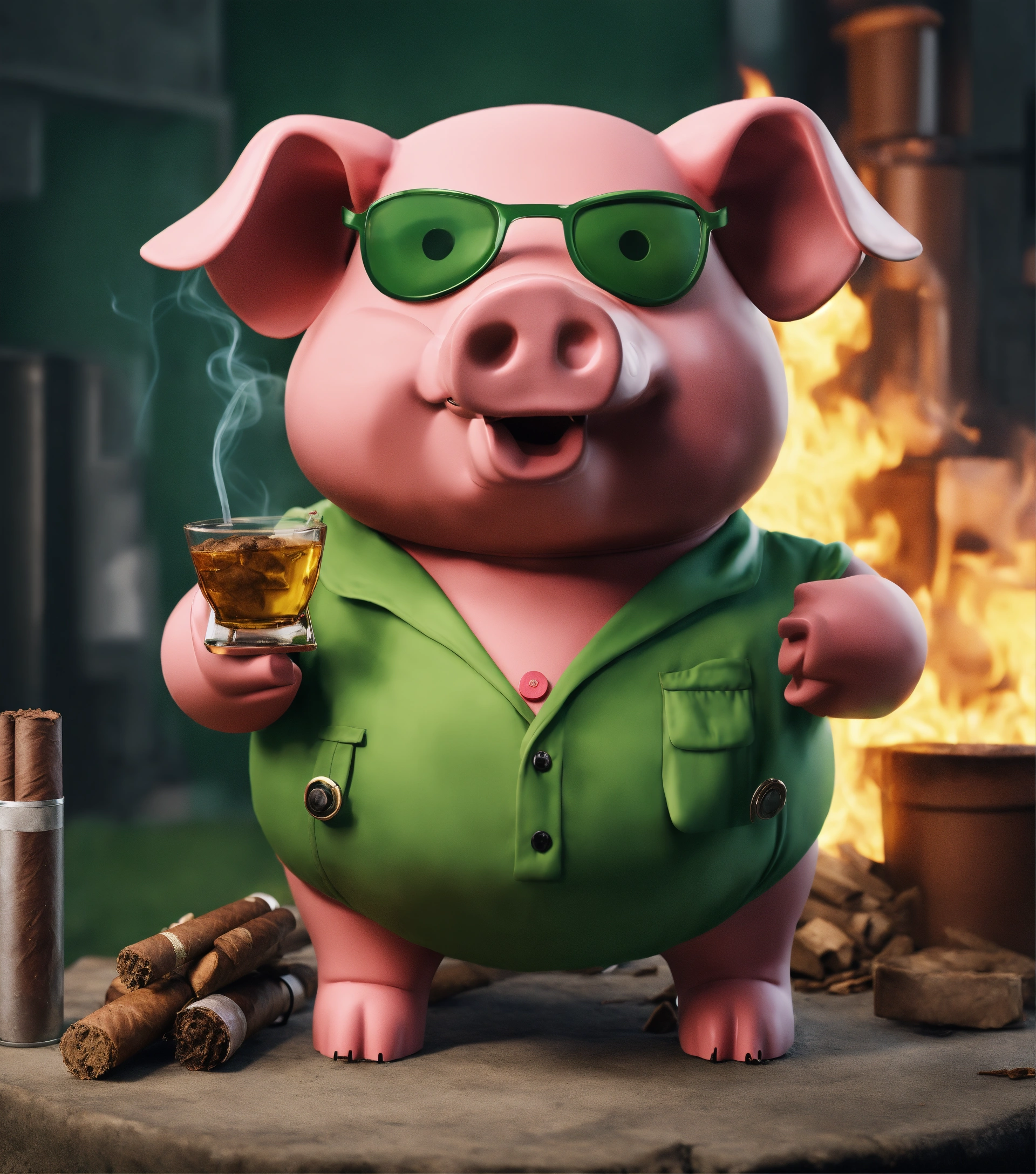 Lexica - Make a giant pig with a green shirt green, a pig in 3d design ...