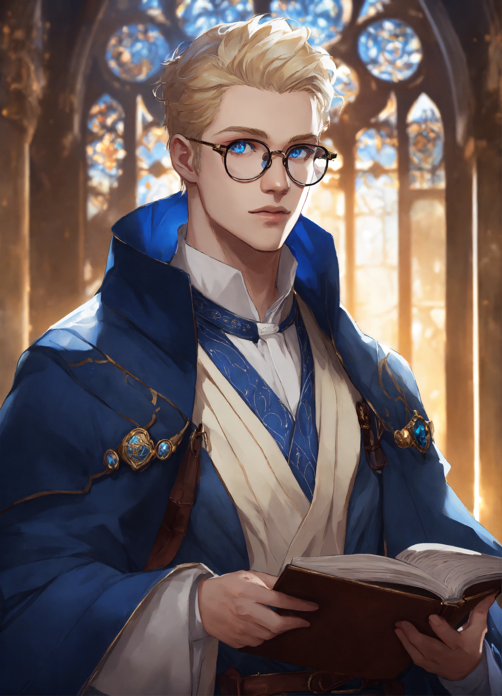 Lexica - Blonde, pale, man with blue eyes, wearing spectacles and a ...