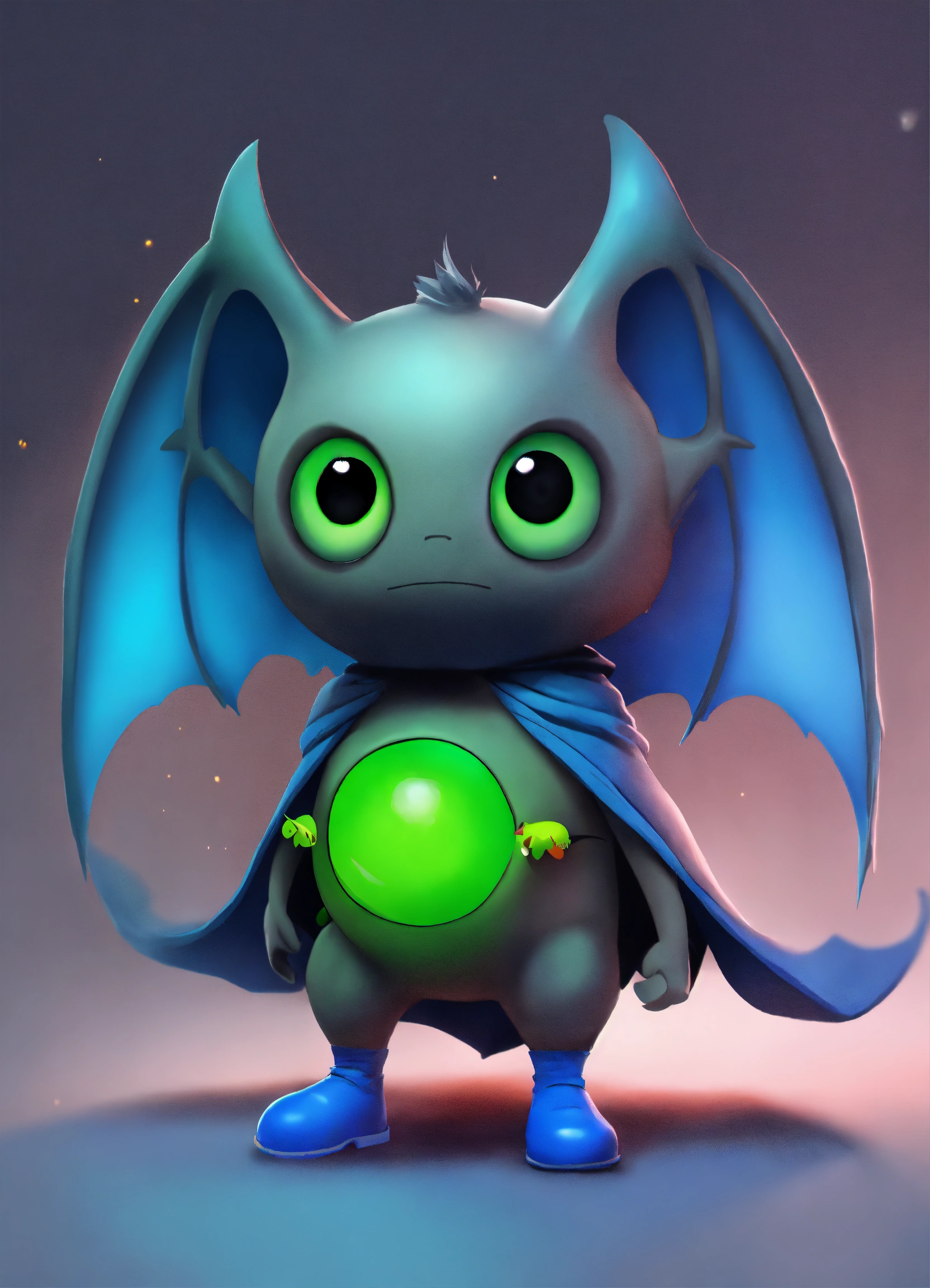 Lexica - A gray cartoon blob with one eye, bright green wings, and blue ...