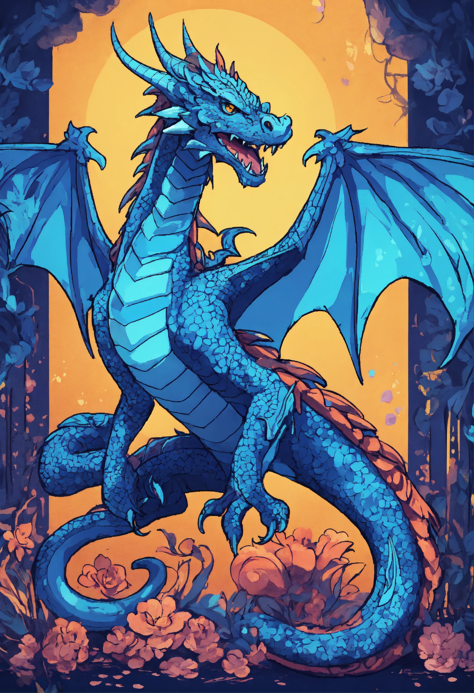 Lexica - Art dragon blue color in blue background, nickelodeon art style