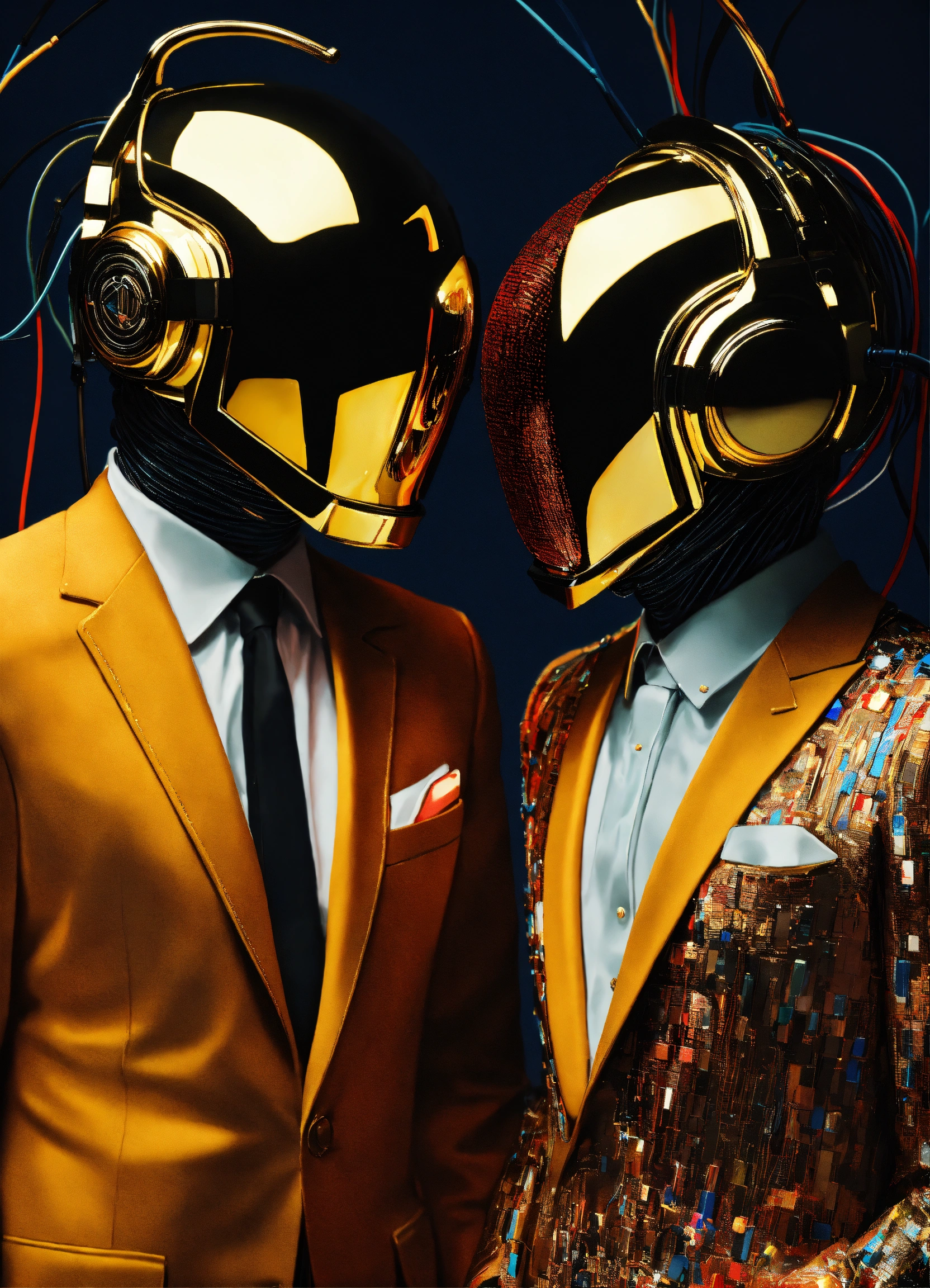Lexica Close Up Portrait Photography The Two Daft Punk Robots Dressed In Suits In A Music