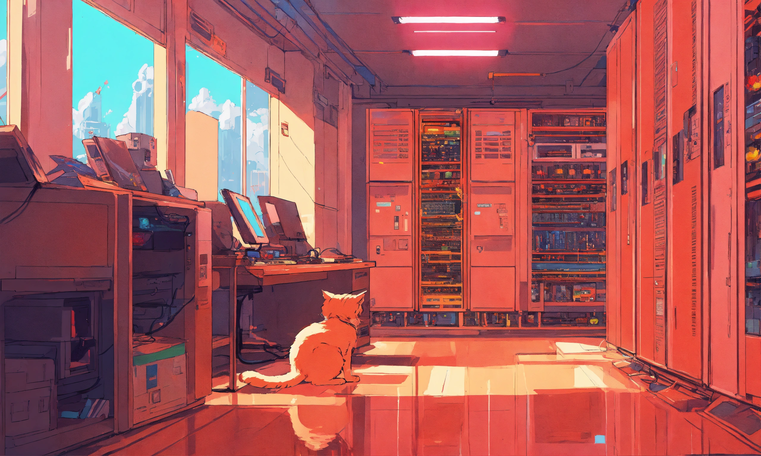 Lexica - Digital art of a kitten moving into supercomputer room, in ...