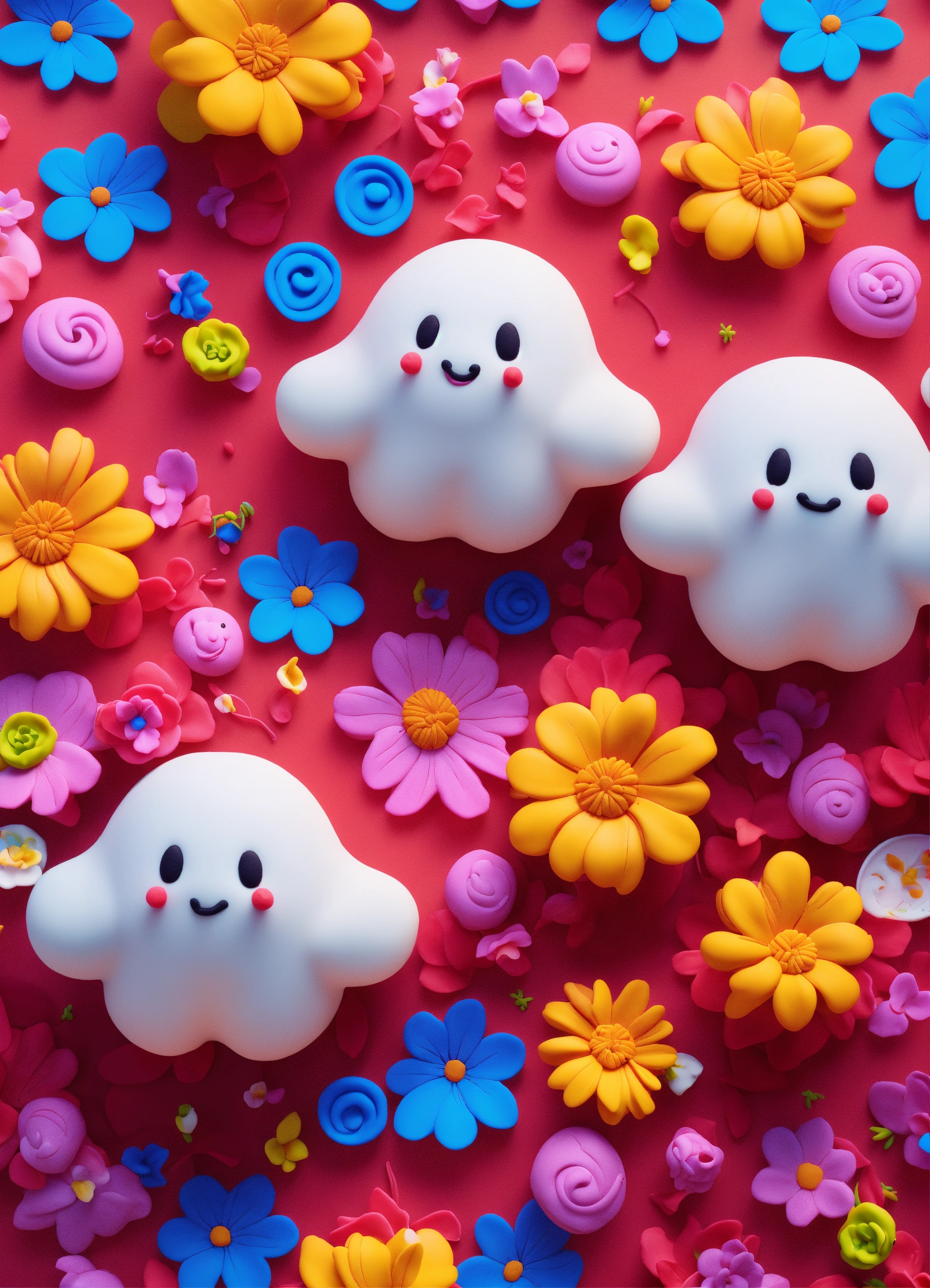 Lexica - 3d effect of cute clay ghosts and flowers in an overall ...