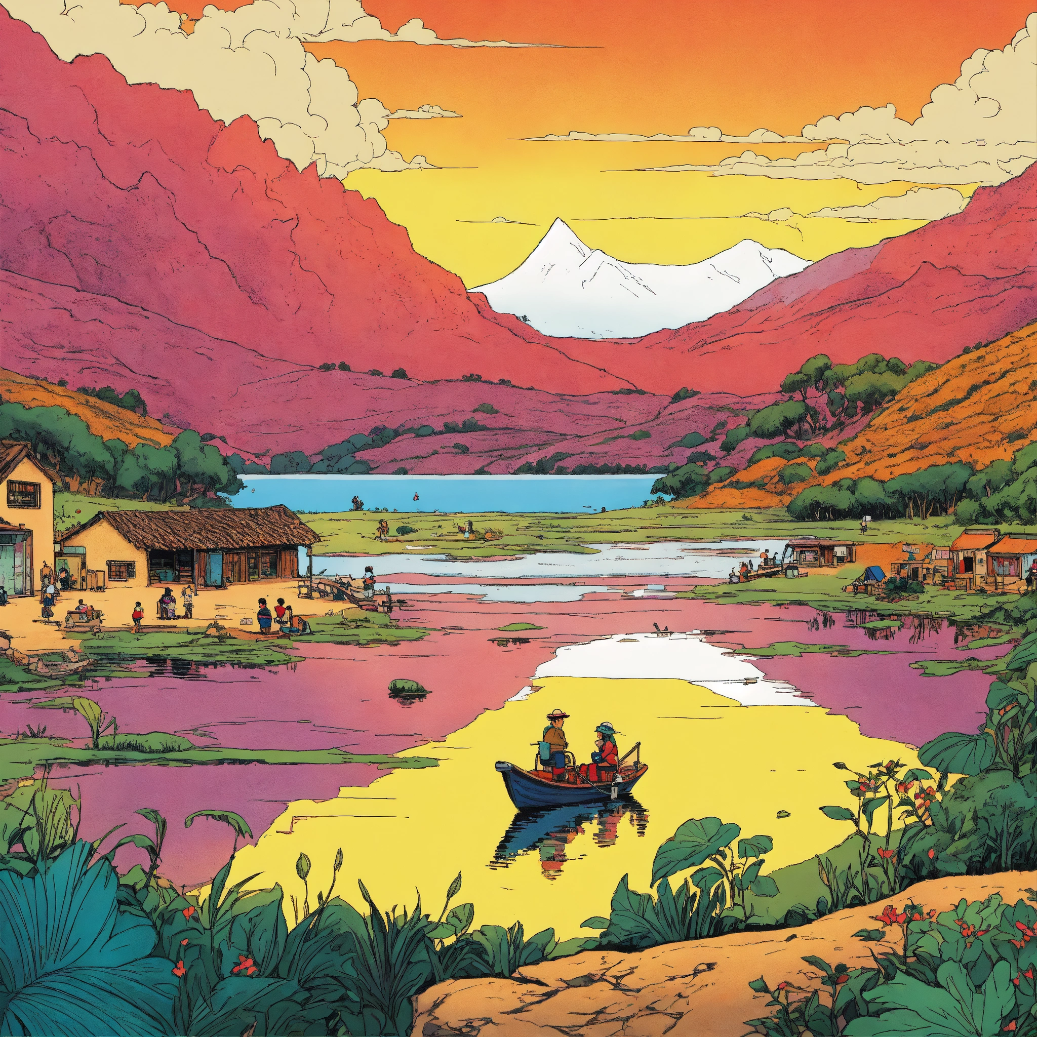 Lexica - Detailed, vibrant illustration of a peruvian titi caca lake ...