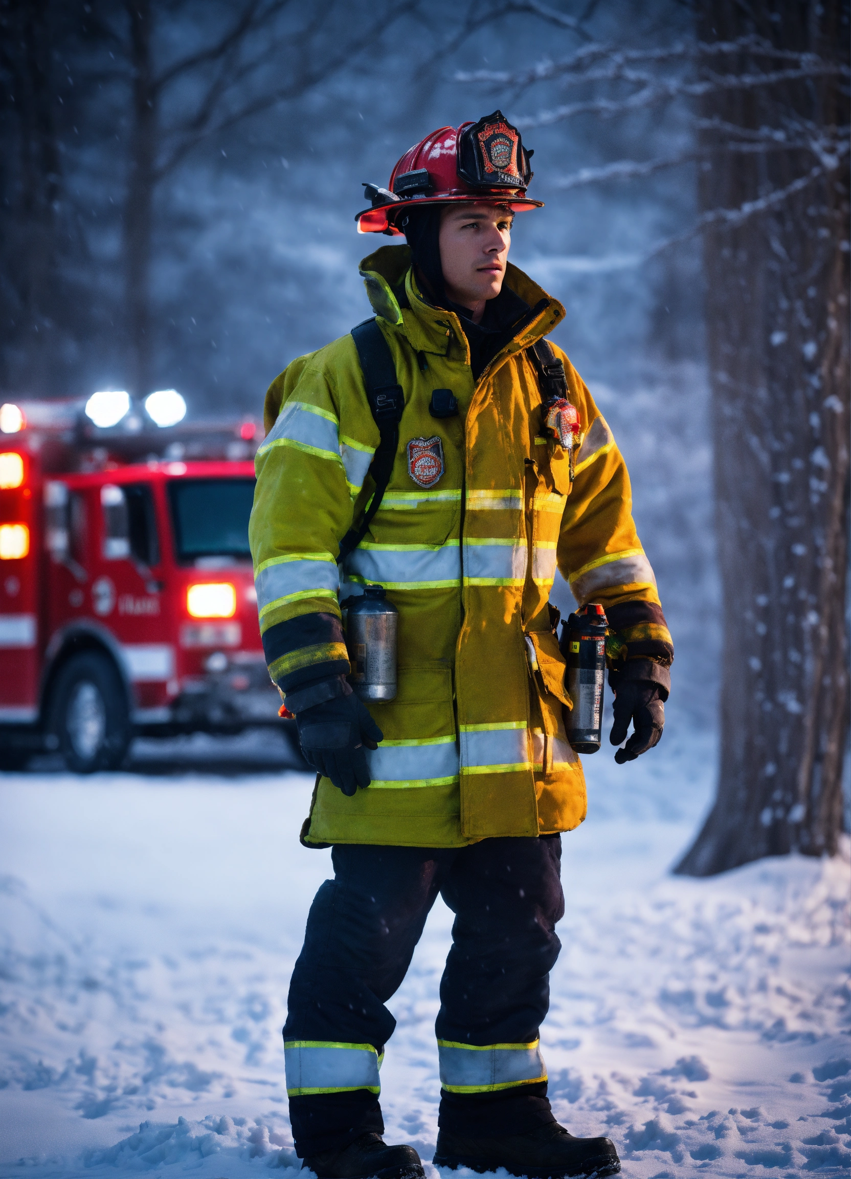 Lexica - A handsome blond firefighter, wearing winter gear suitable for ...