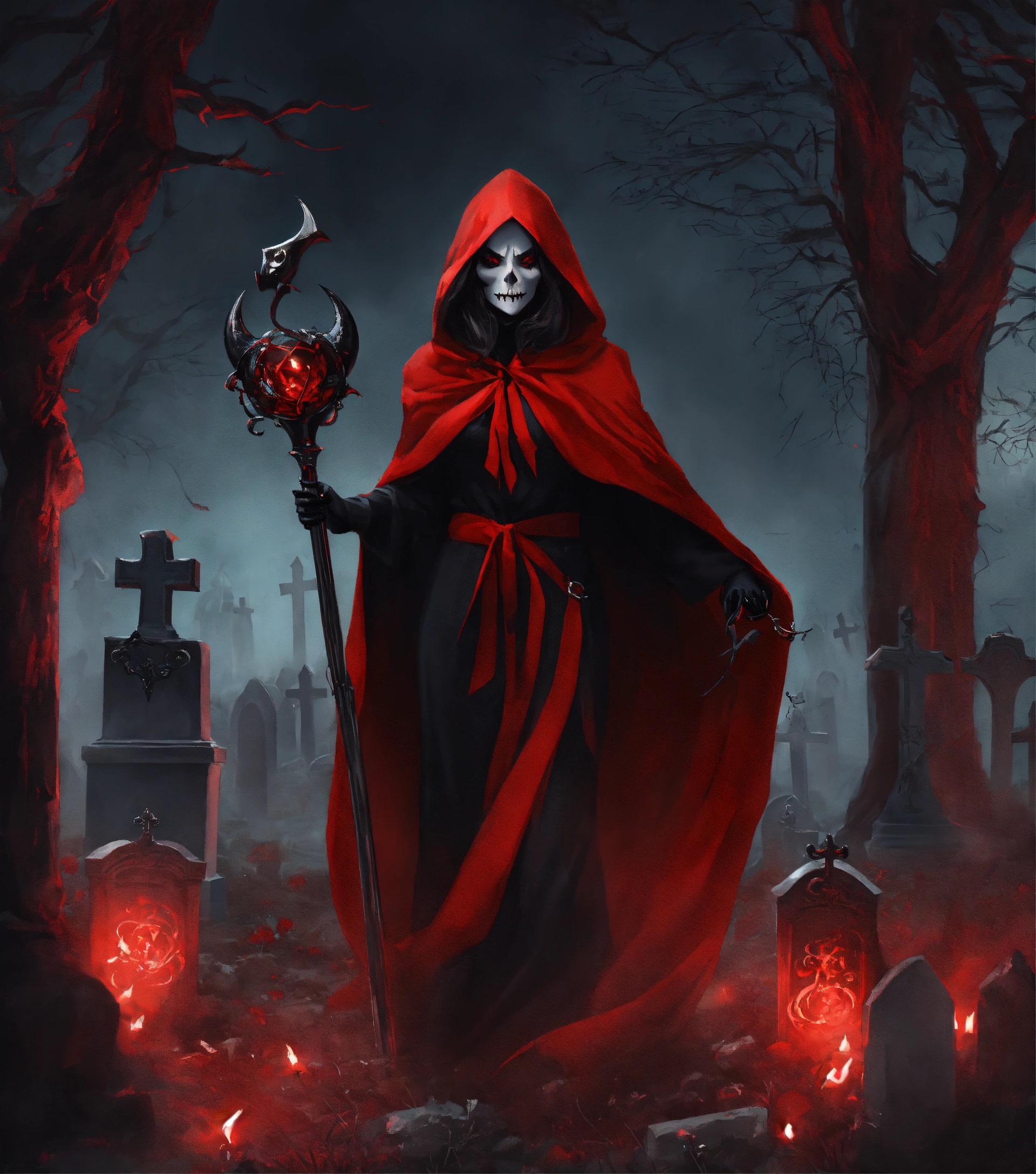 Lexica - Female grim reaper with devil horns and black and red cape ...