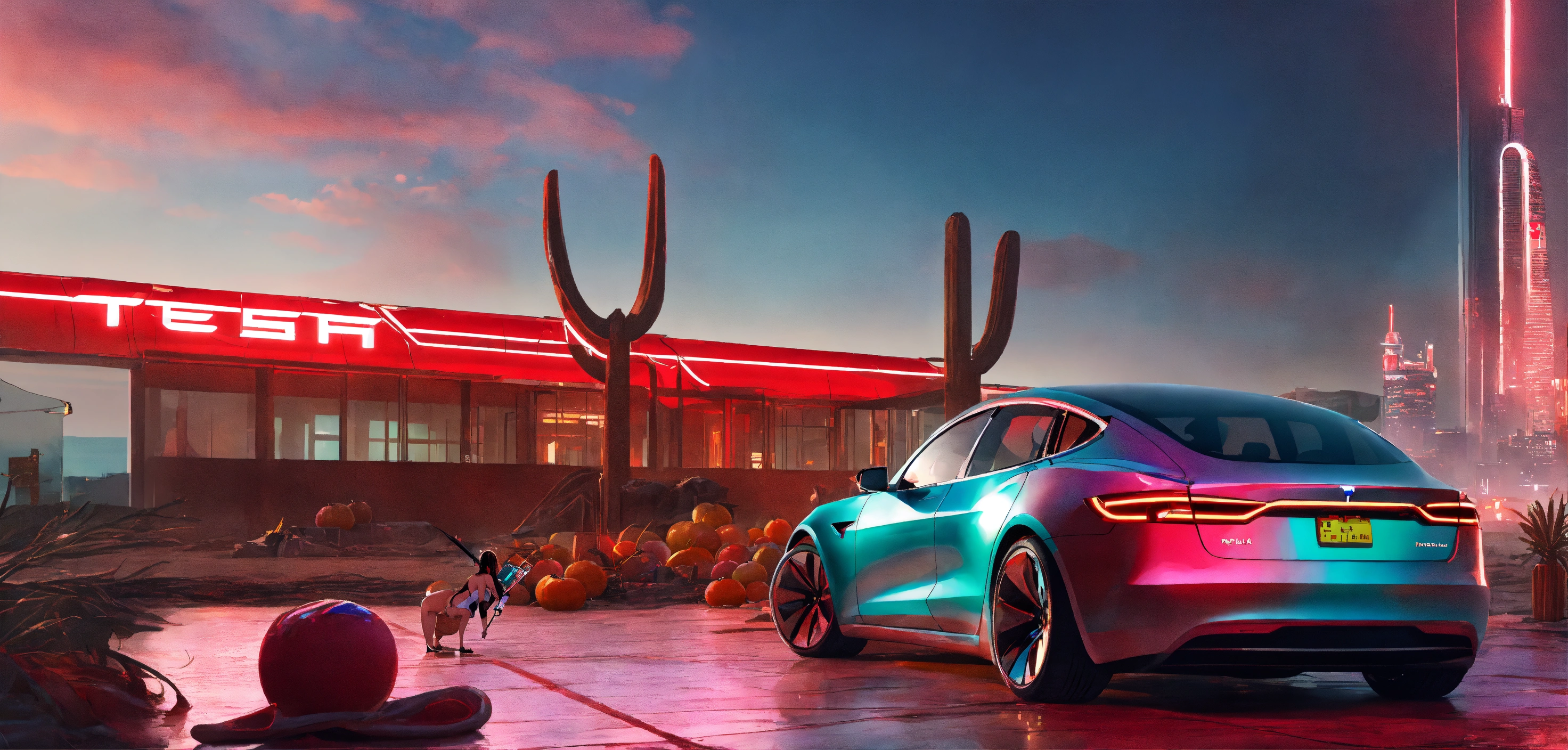 Lexica - Tesla factory on the 250th floor surrounded by gians ...