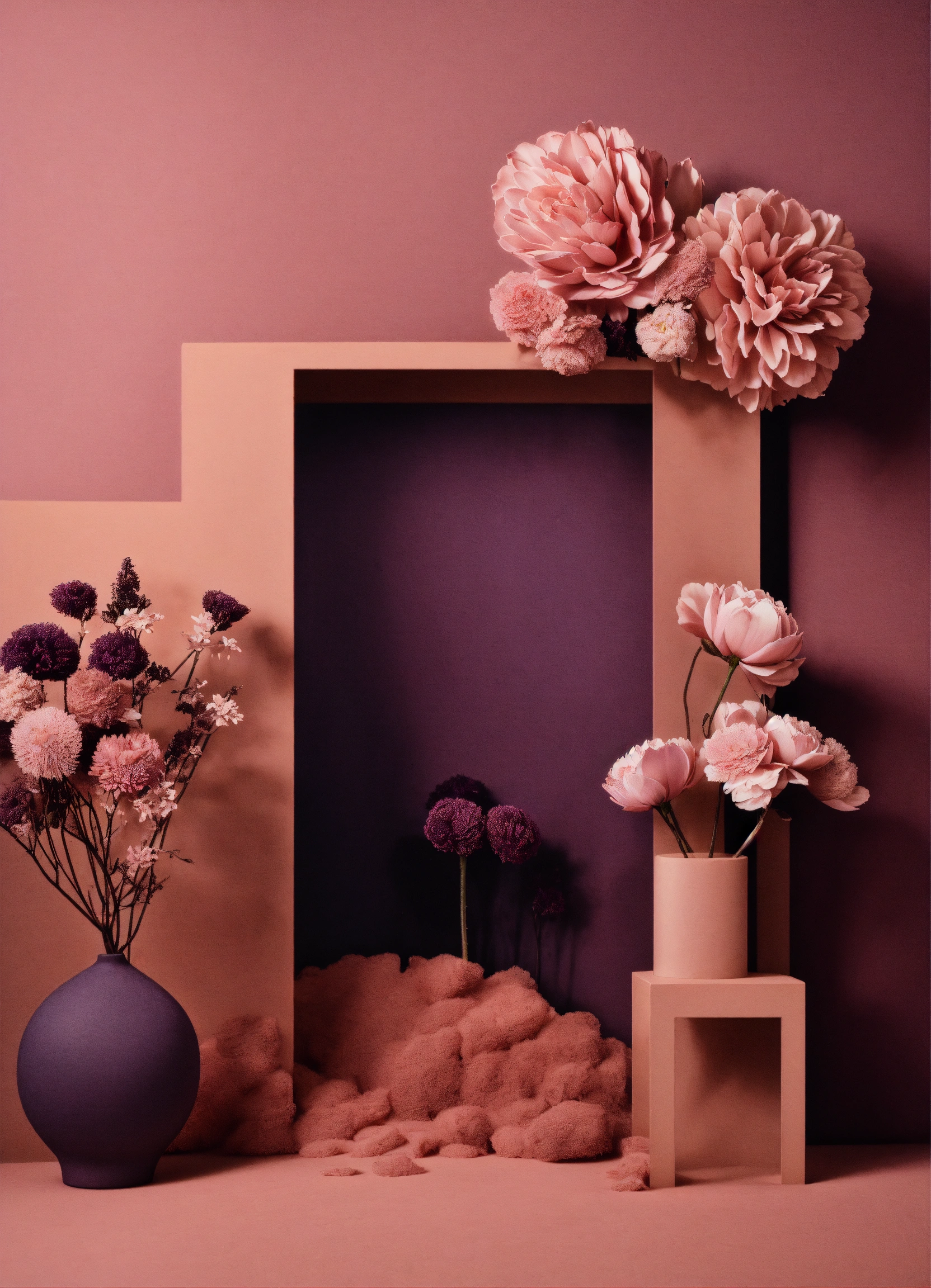 Lexica - Muted tones of dusty pink and dark purple surreal combination ...