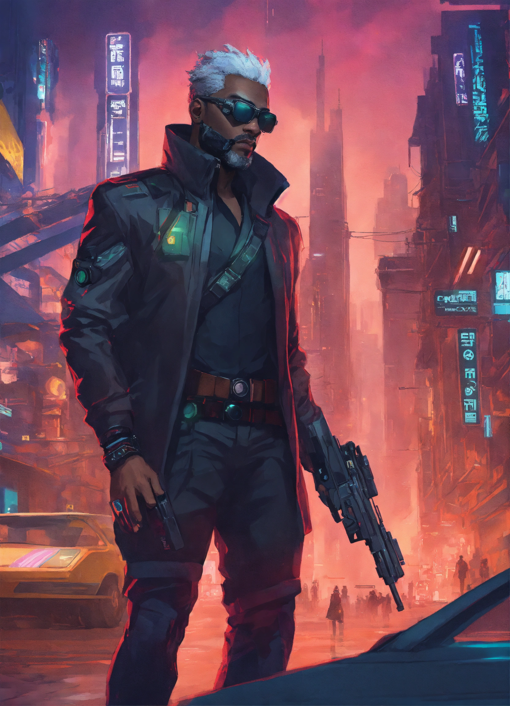 Lexica - A black secret agent with grey hair and cybernetic eyes ...