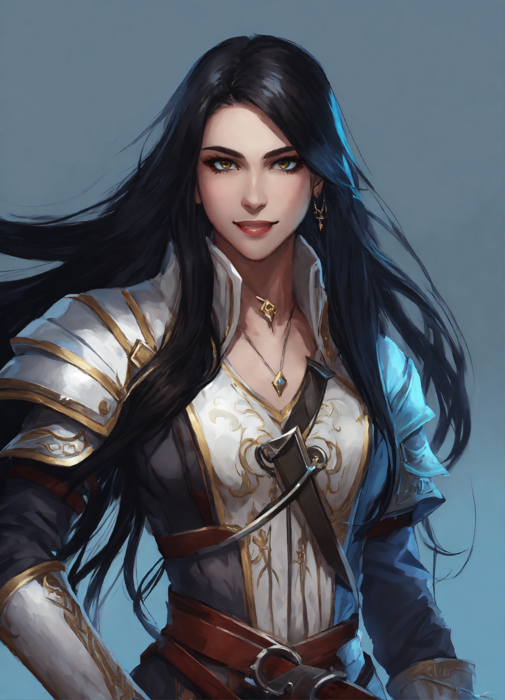 Lexica - Female white Half-elf, pathfinder art style very long straight ...