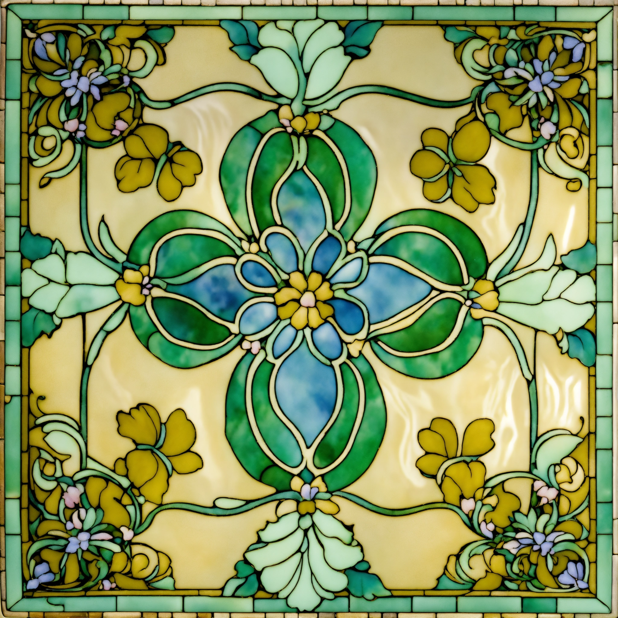 Lexica - Floral print, tiled motif, verdelite, shiny, art nouveau