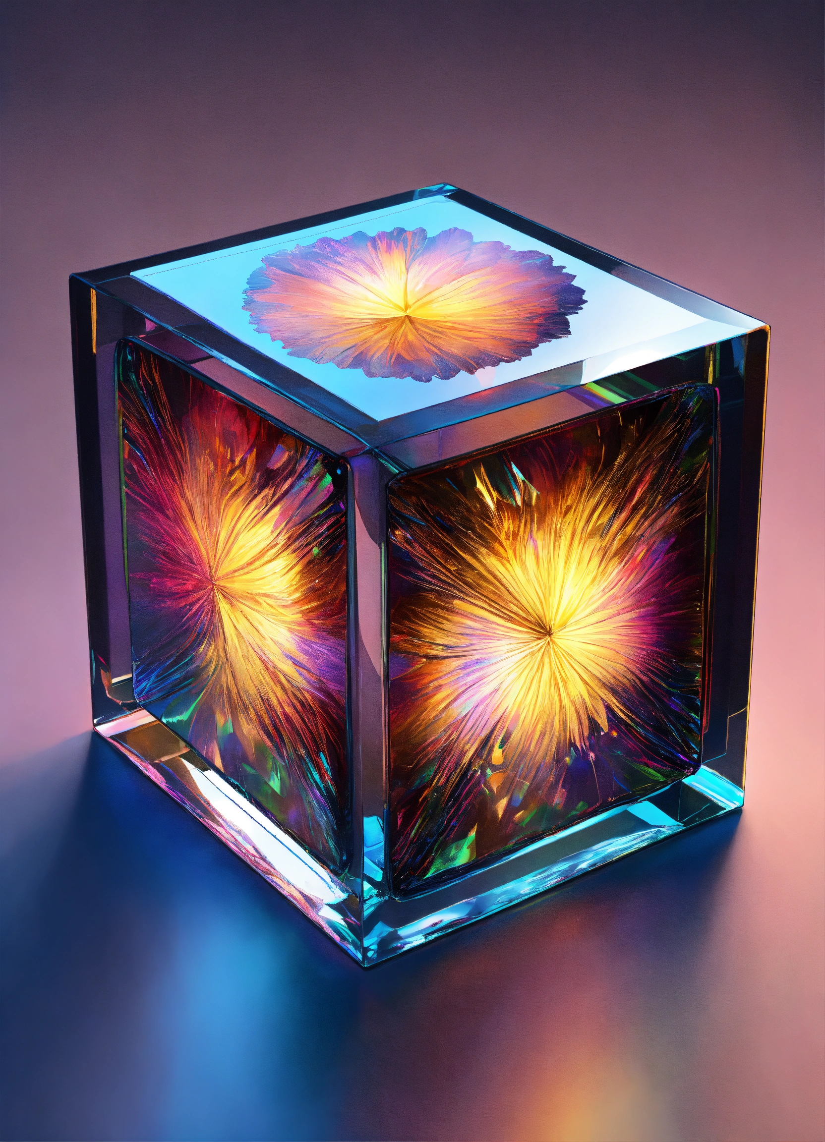 Lexica - Cube, 4k, Object inside cube, iridescent glass