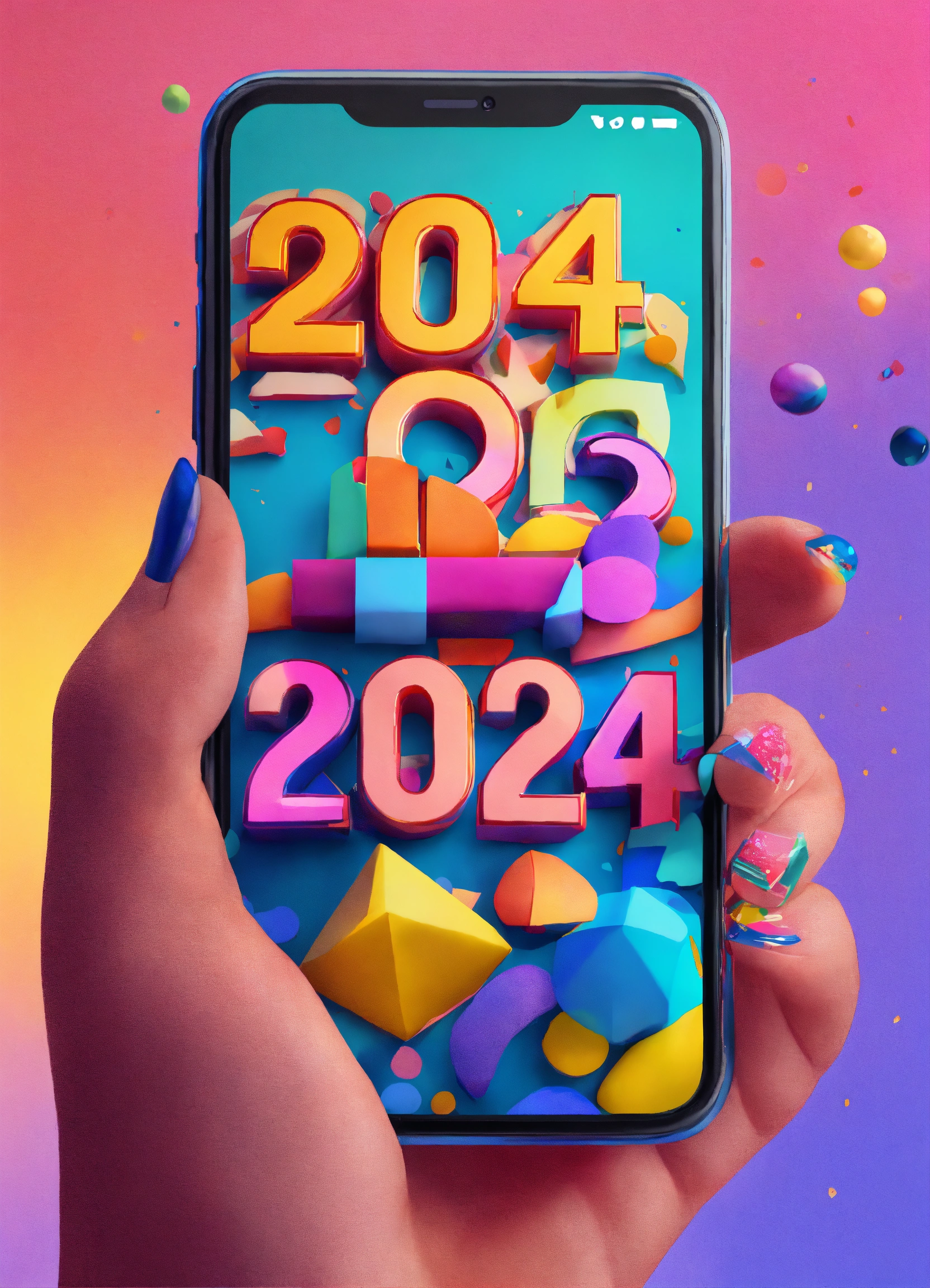 Lexica - A female hand holding a cellphone with the text coming up 2024 ...
