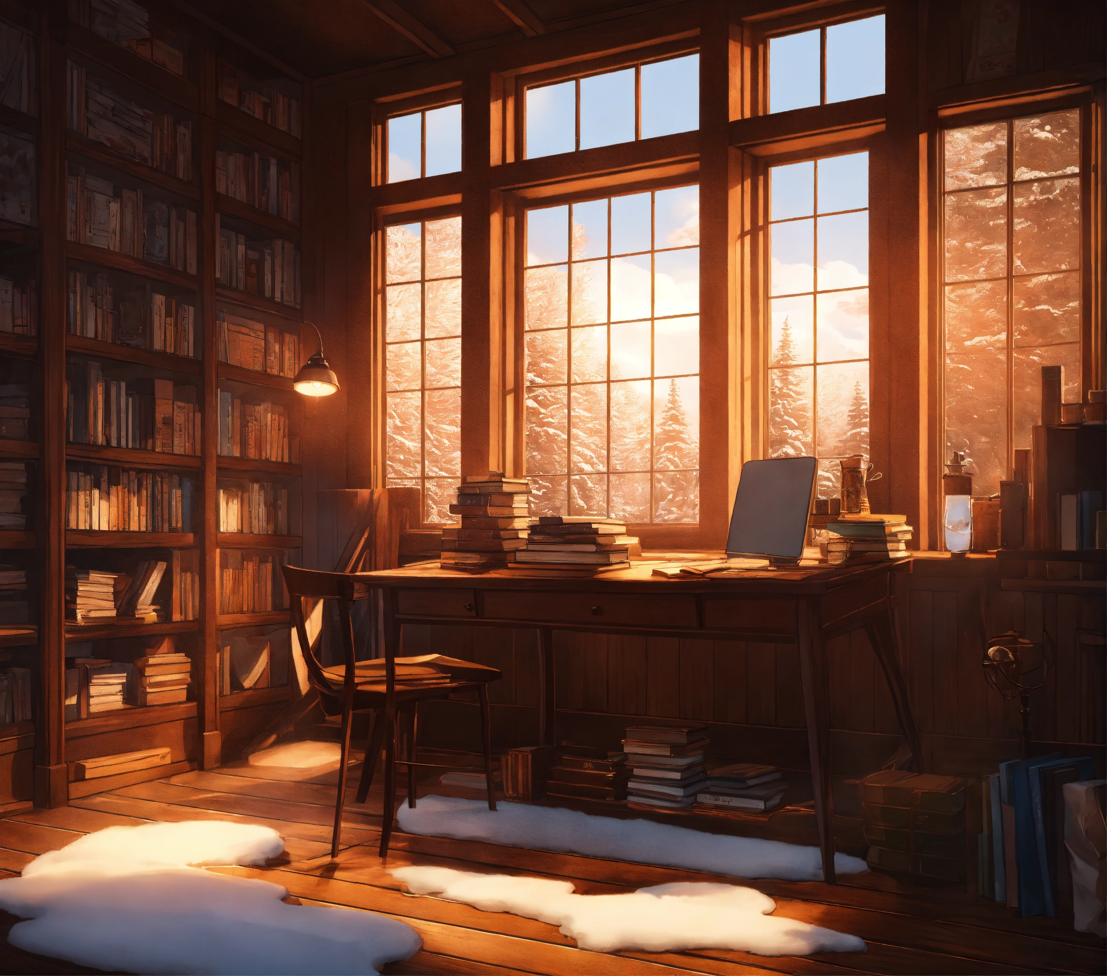 Lexica - Anime nordic forrest house, dark brown wooden study room ...