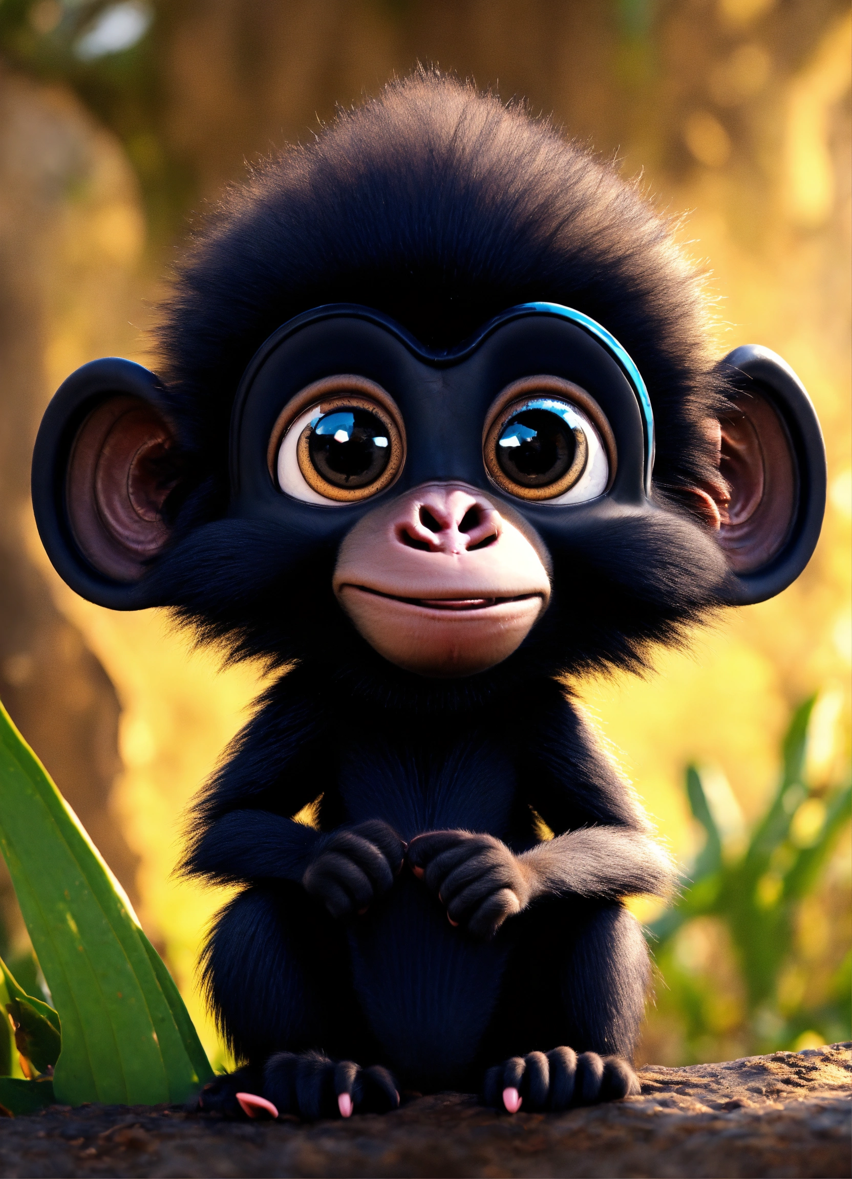 Lexica - A cute all black baby baboon with big eyes, animated, cartoon ...