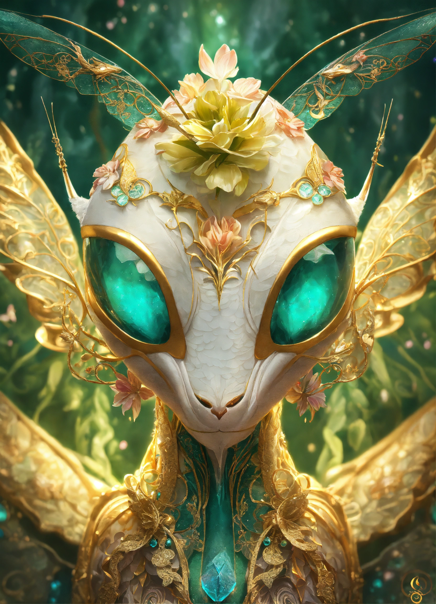 Lexica - Light, cosmic teal eyed white graceful praying mantis insect ...