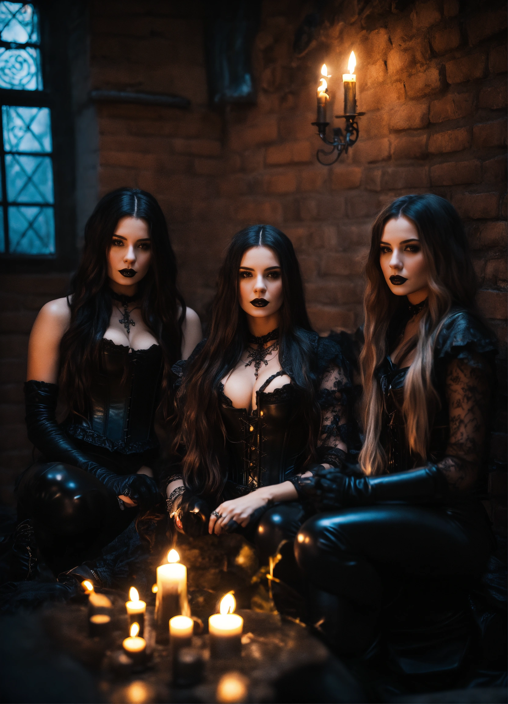 Lexica - Three stunning young gothic women with very long hair sitting ...
