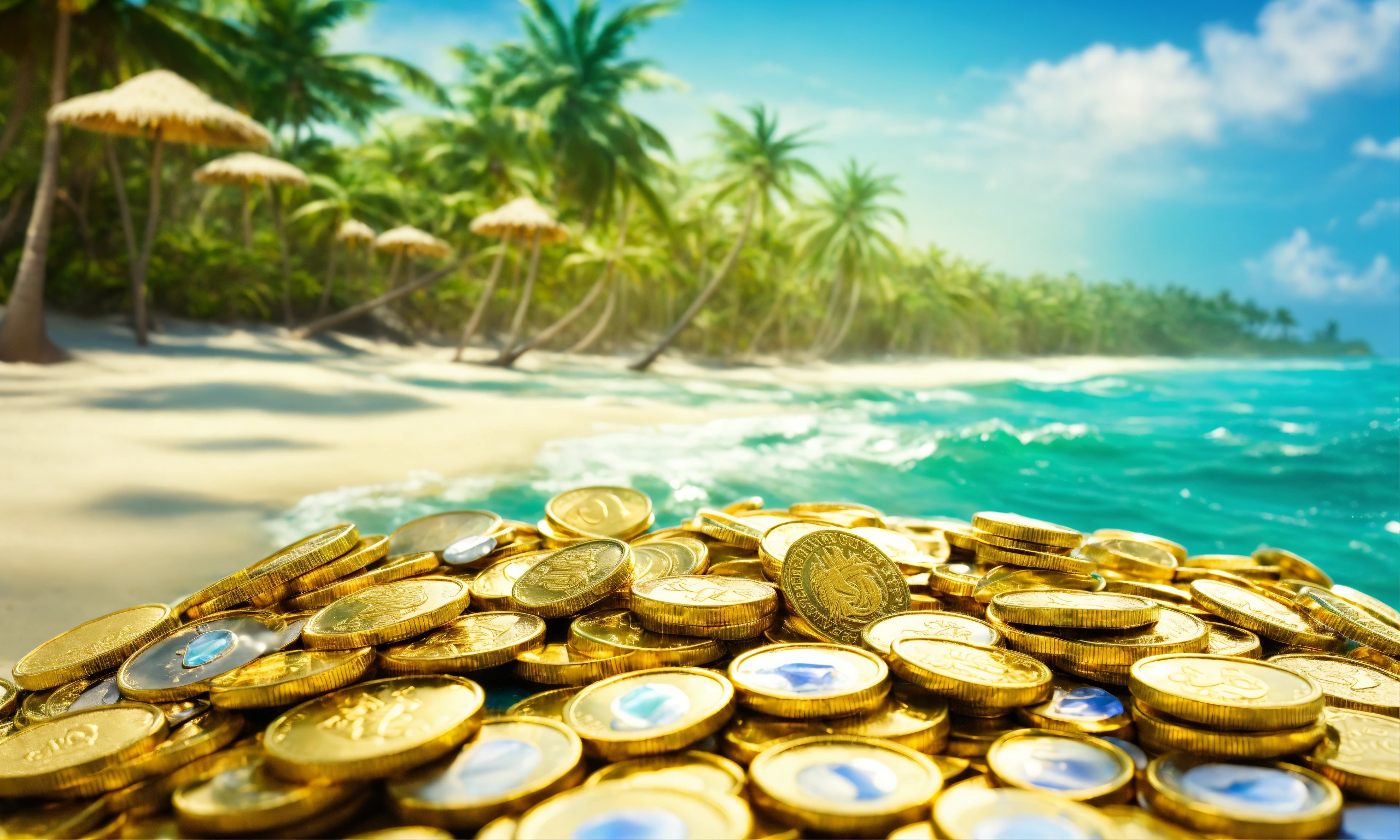 Lexica - Ocean,Treasures, Island , Tropic Beach , waves , green palms ...