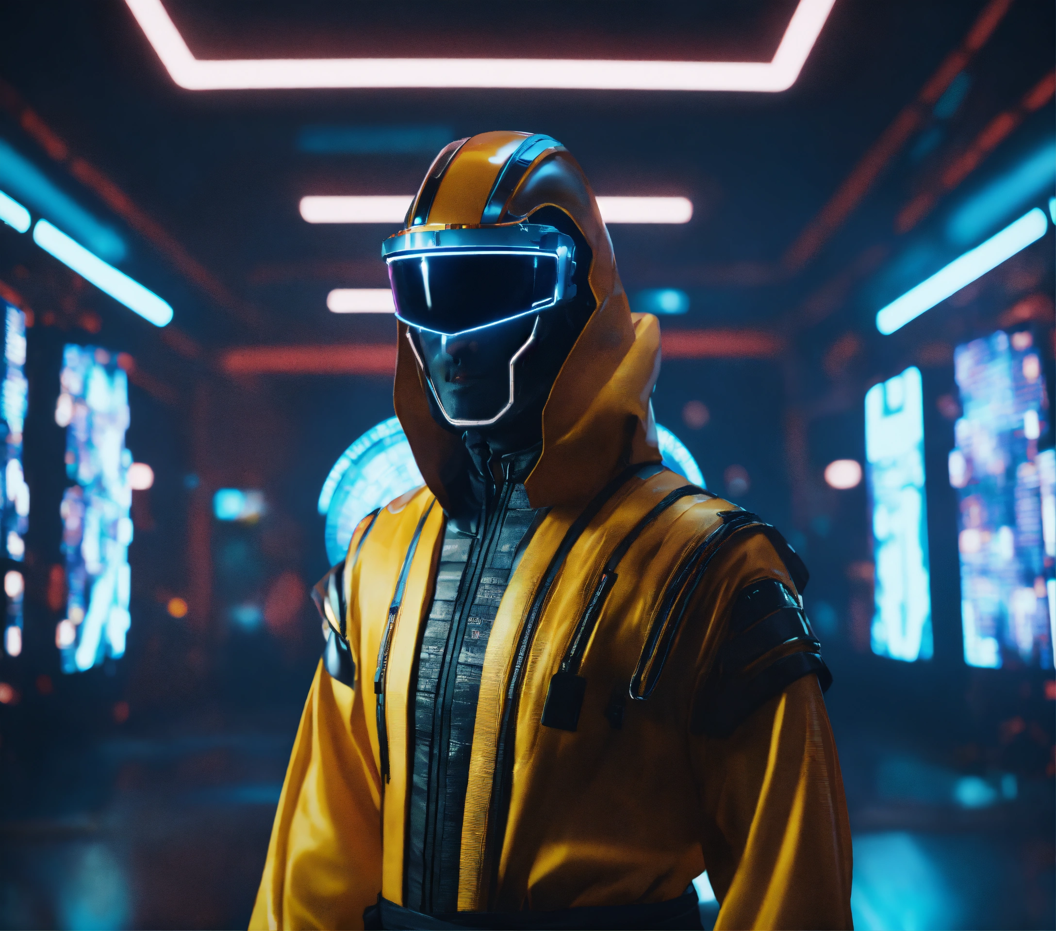 Lexica - Zoom out from a futuristic martial arts master hacker, wearing ...