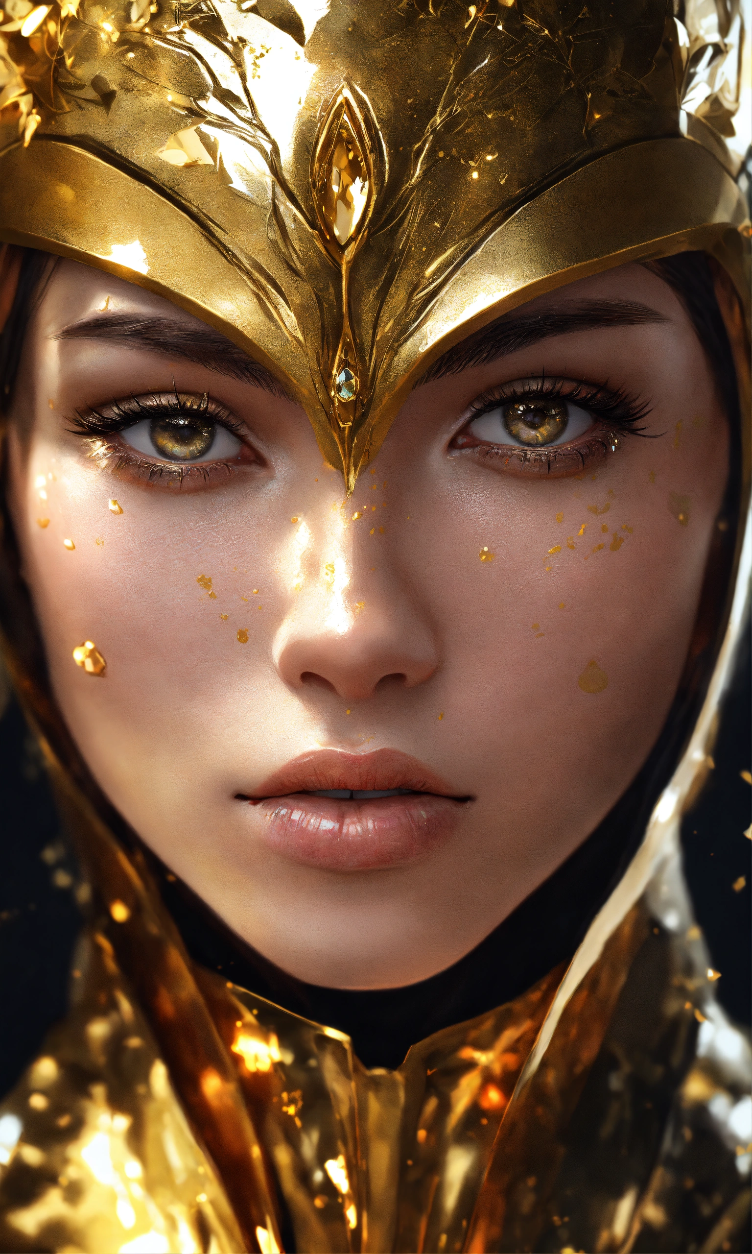 Lexica - Beatiful woman, close up, tear running down cheek, in tear pure gold, artstation