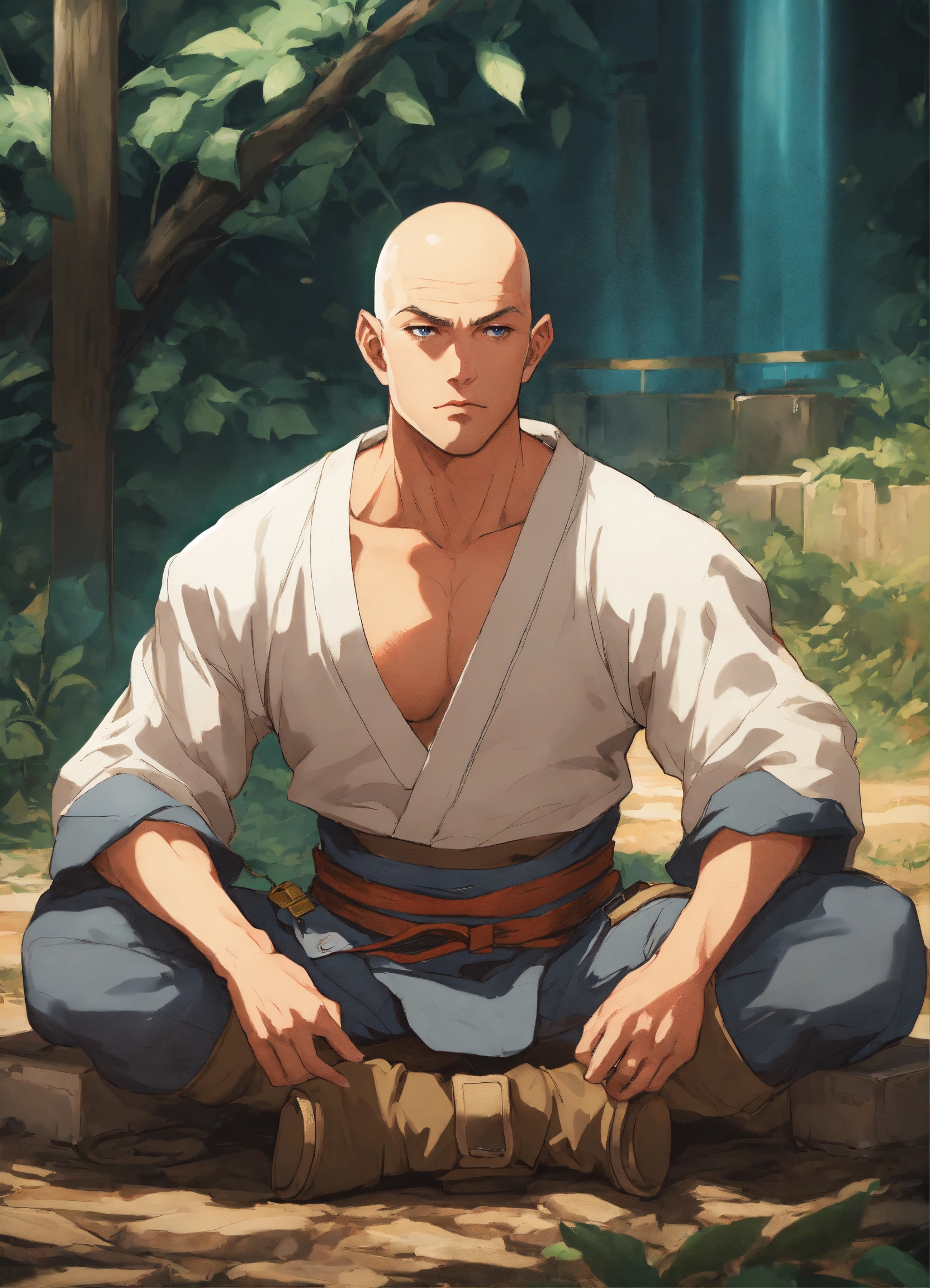 Lexica - Anime artwork of a white bald men in a penal colony, in ...