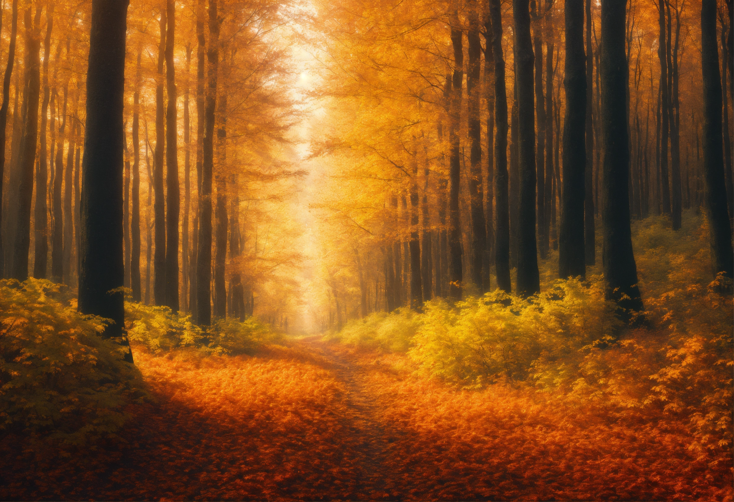 Lexica - Create an image of a forest in autumn with a focus on grain ...