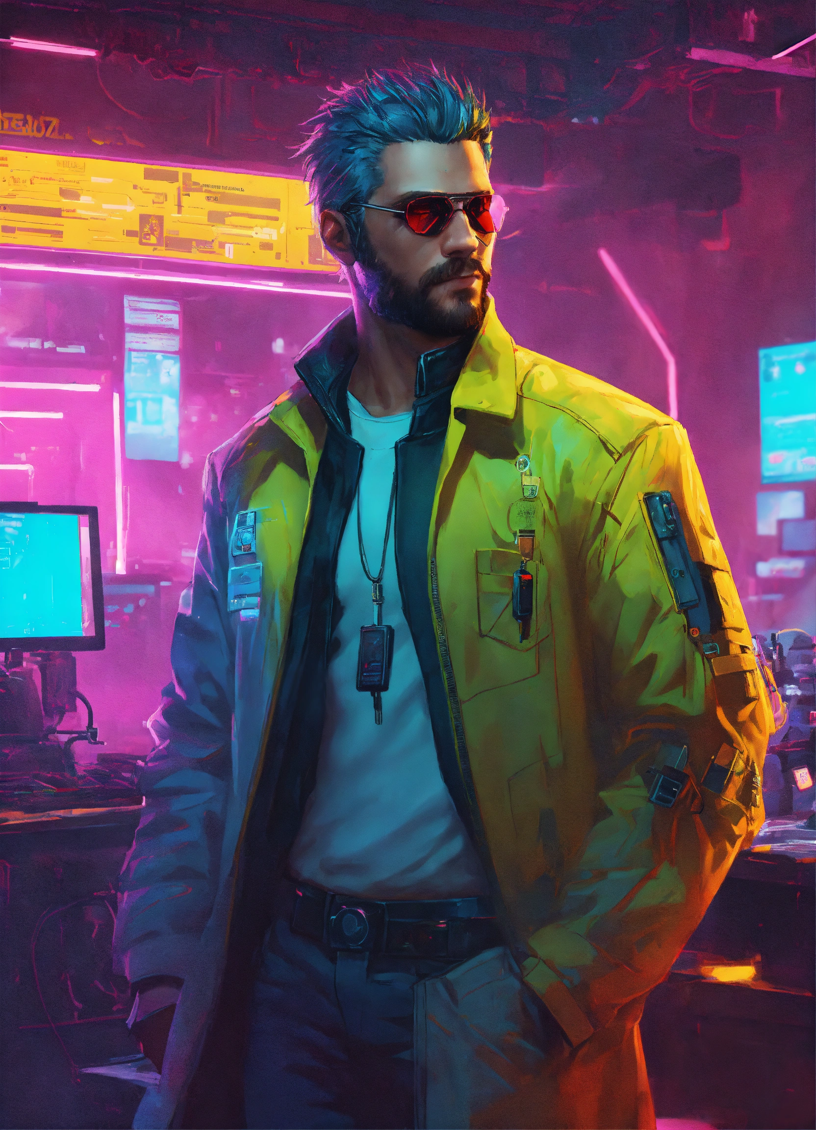 Lexica - Male sneaky college aged cyberpunk lab assistant in a lab coat ...