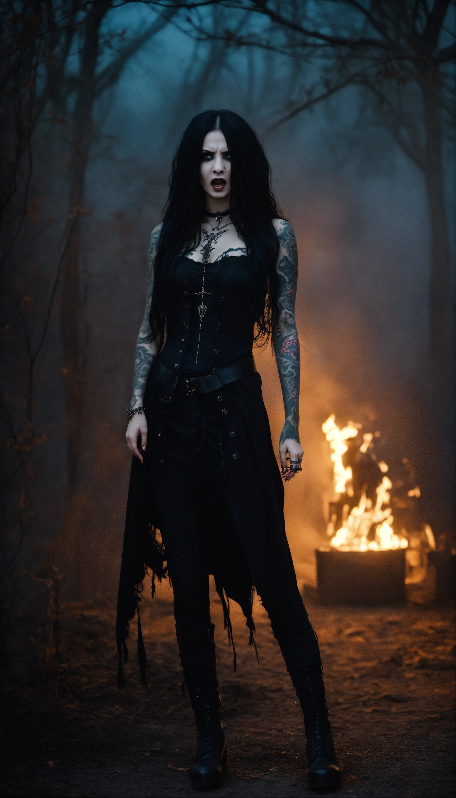 Lexica - A scary girl, full body, pale skin, long crazy black hair ...