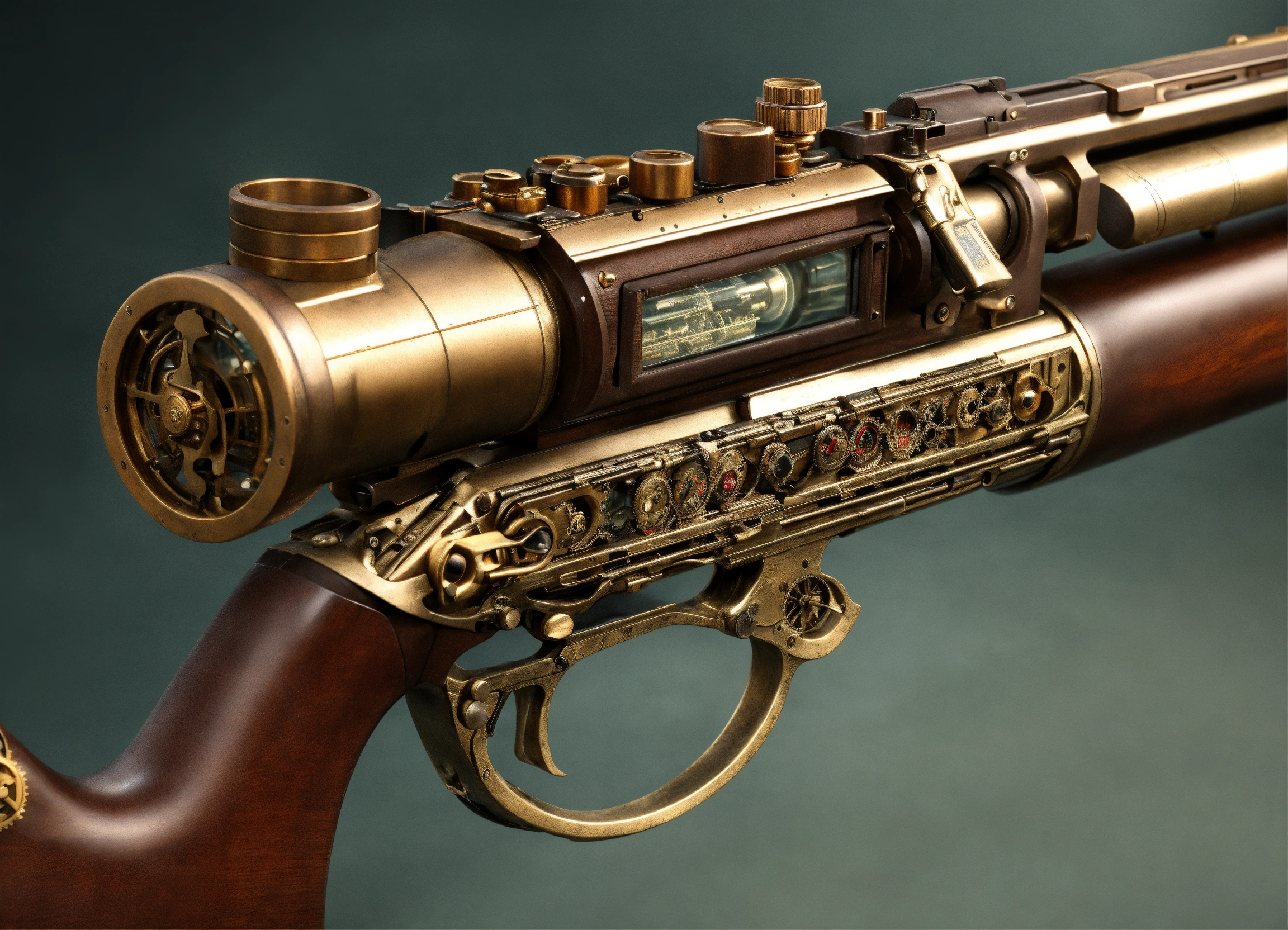 Lexica - Full side view of an ultra detailed realistic steampunk rifle
