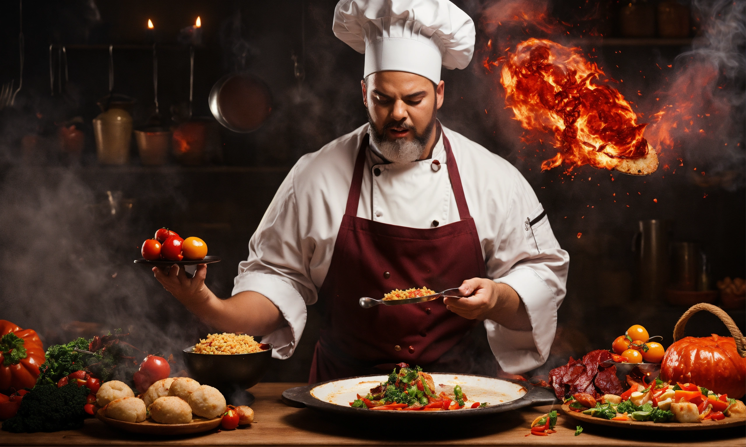 Lexica - Satan disguised as a chef casting his spell on the food
