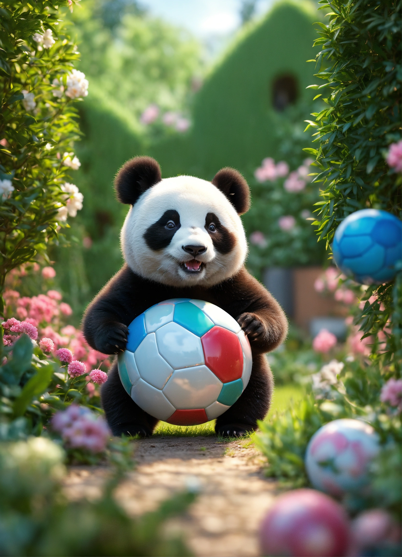 Lexica - 3d image of a little panda playing ball with his mother in the ...
