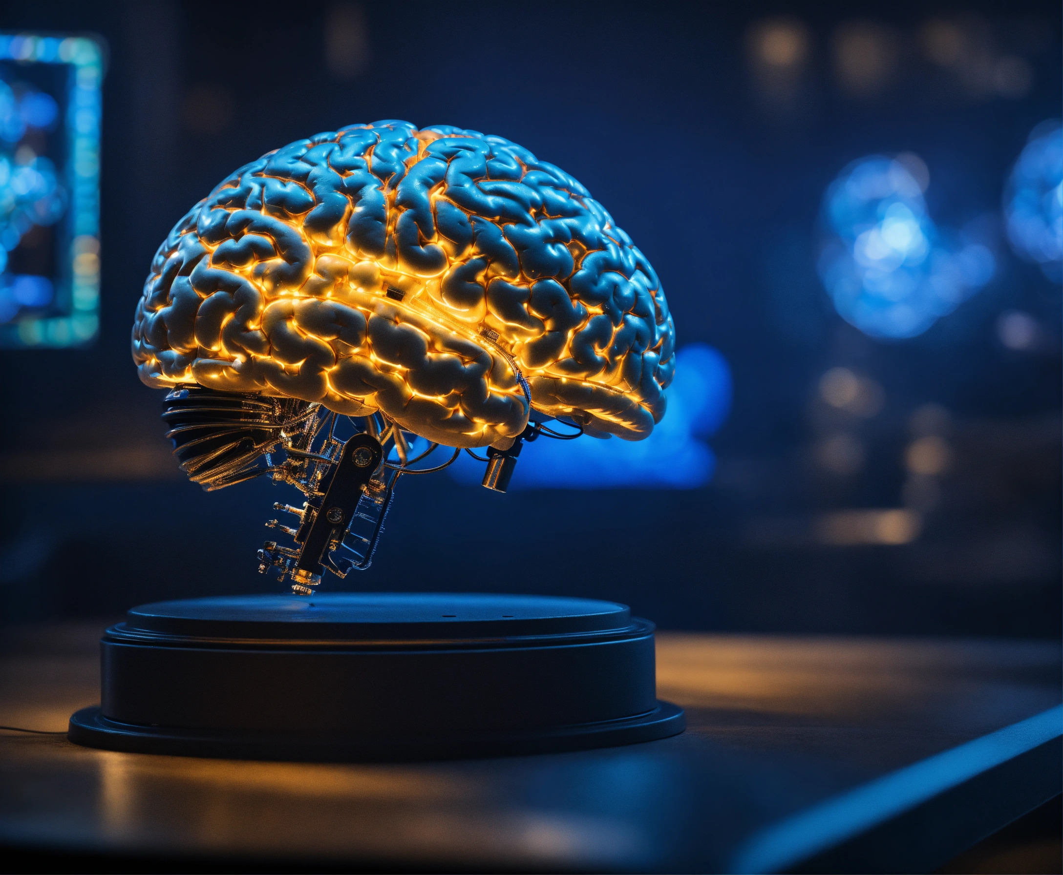 Lexica - "illuminated thought process", glowing brain center stage ...