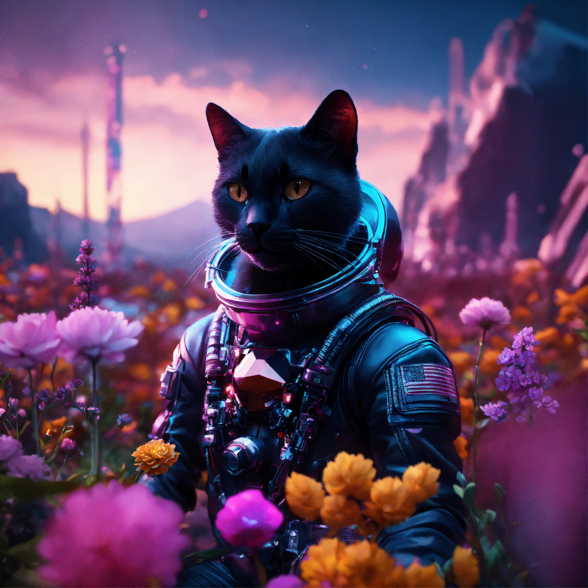 Lexica - Beautiful dark landscape, black cat astronaut, beautiful ...