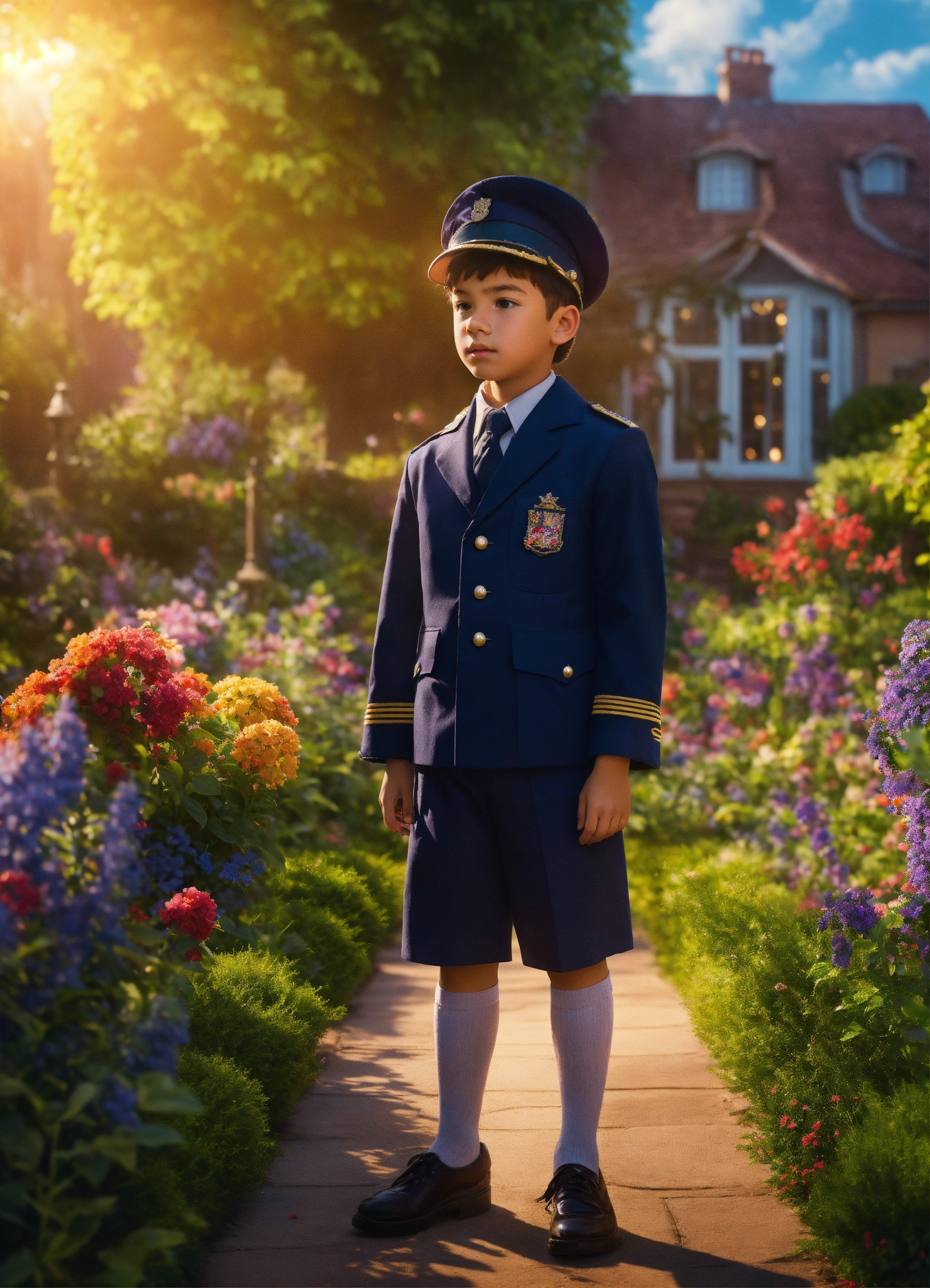 Lexica - Create an image of a young schoolboy in uniform, standing in a ...