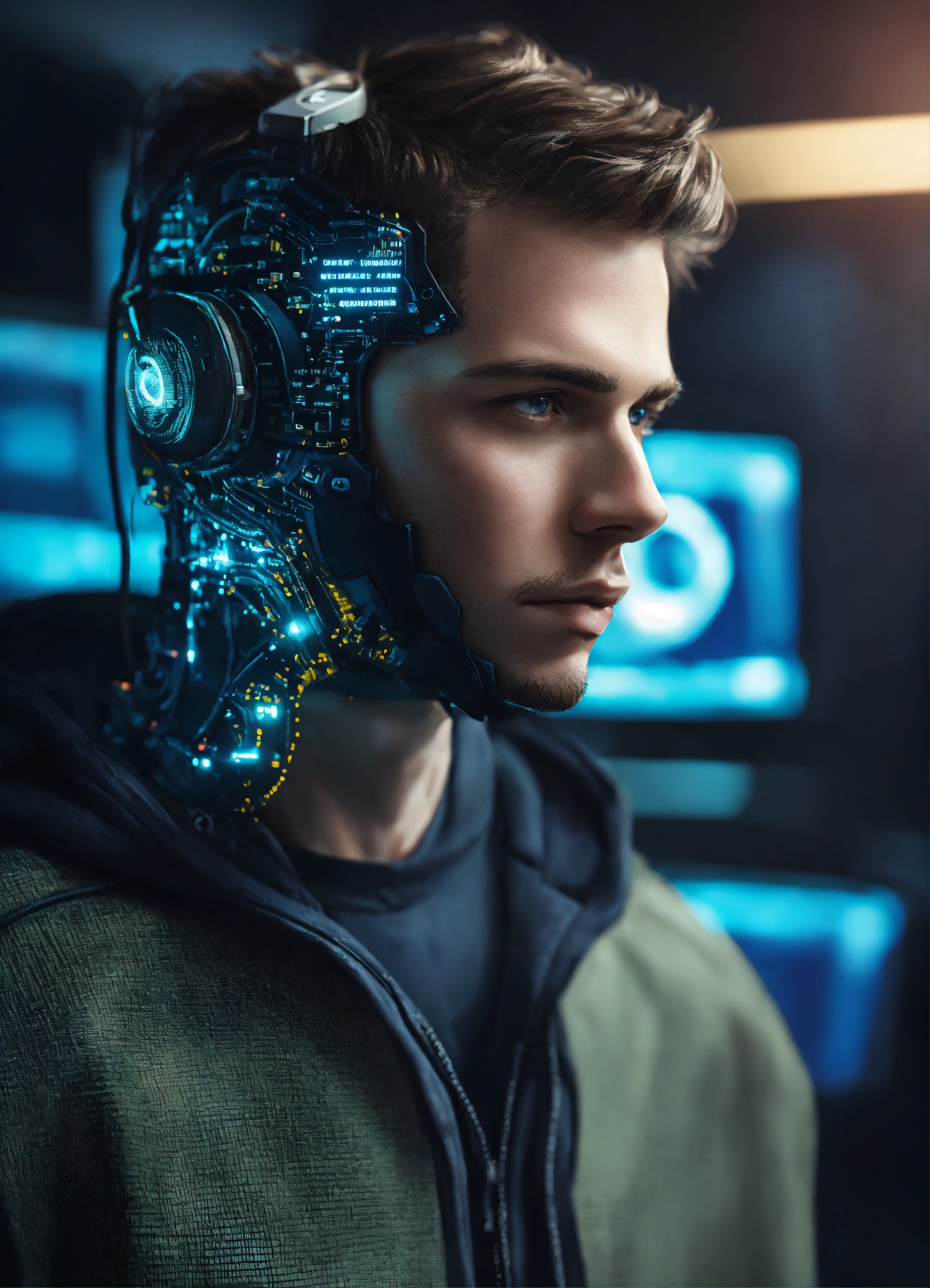 Lexica - Young handsome male hacker fighting artificial intelligence ...