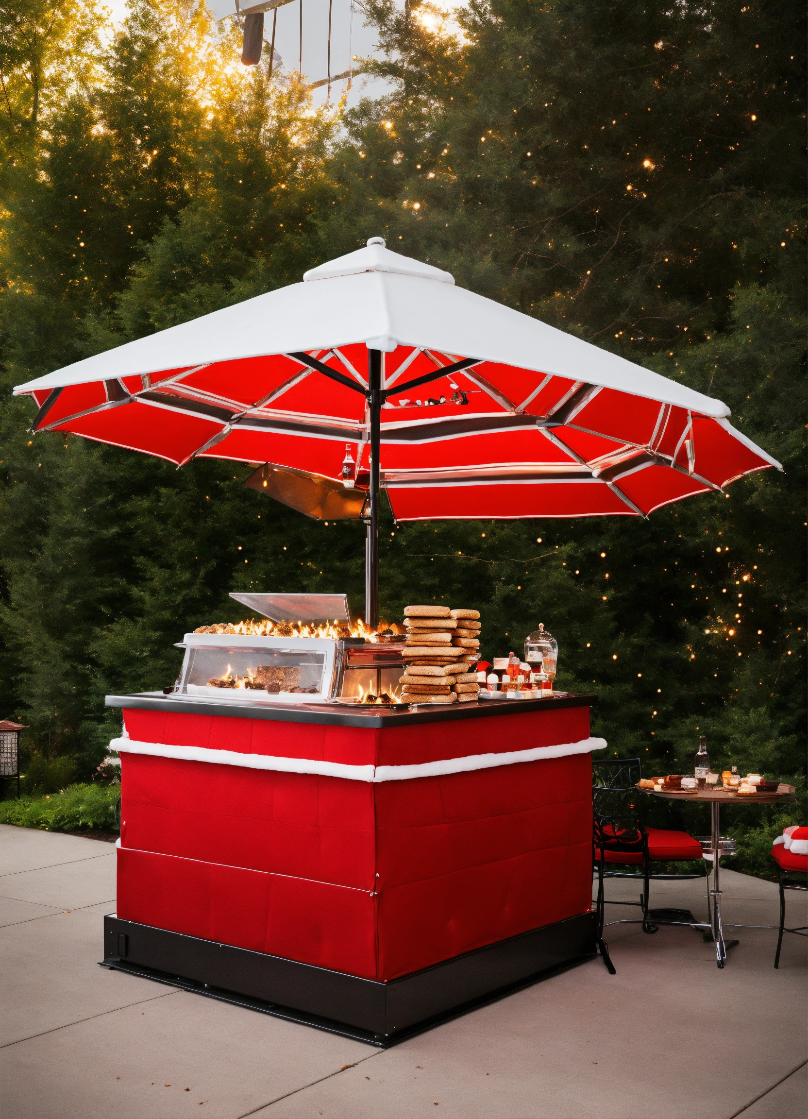 Lexica - Elegant ice igloo booth to sell smores outdoor with a red umbrella