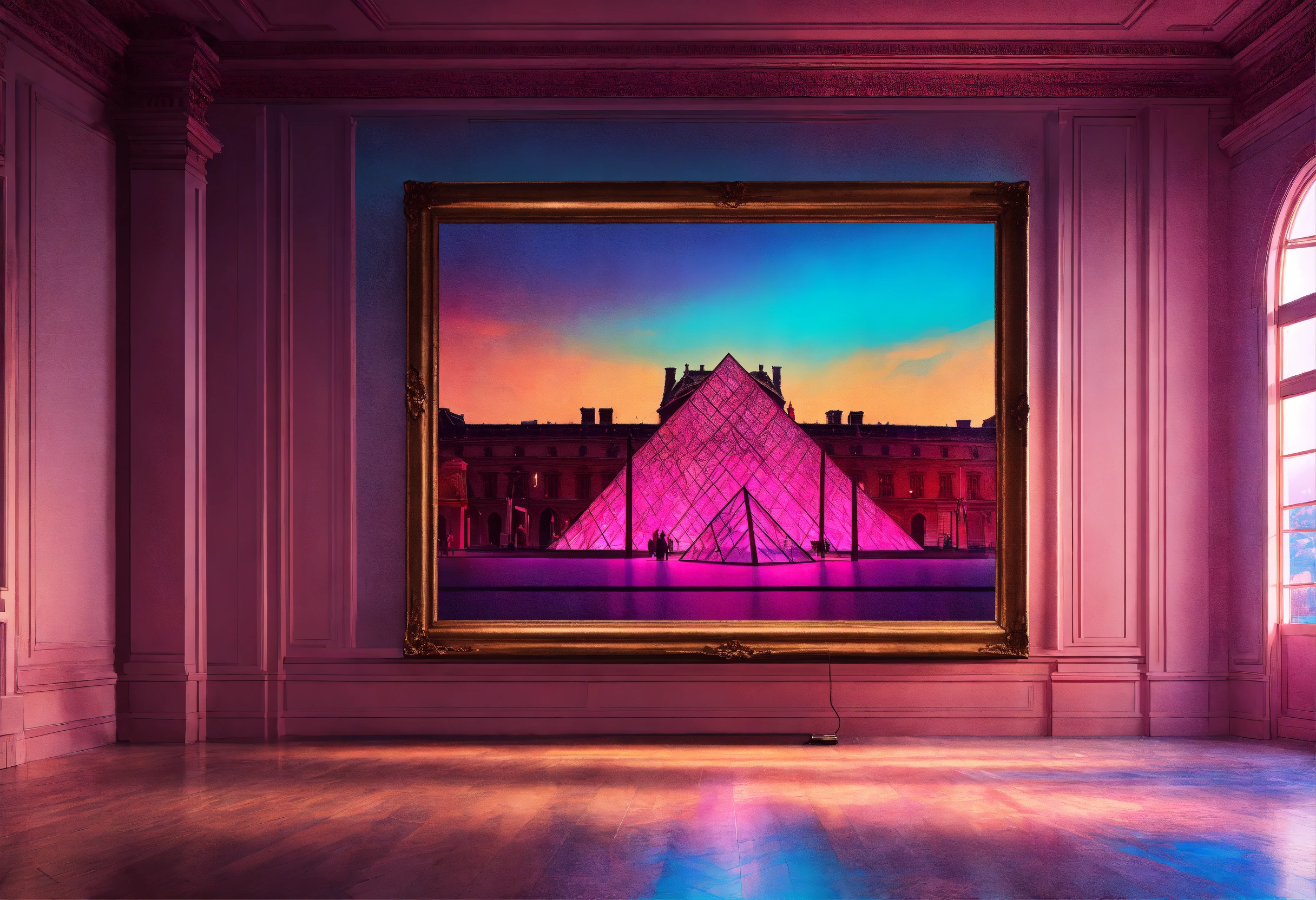 Lexica - Large room at the louvre with massive framed painting on the ...