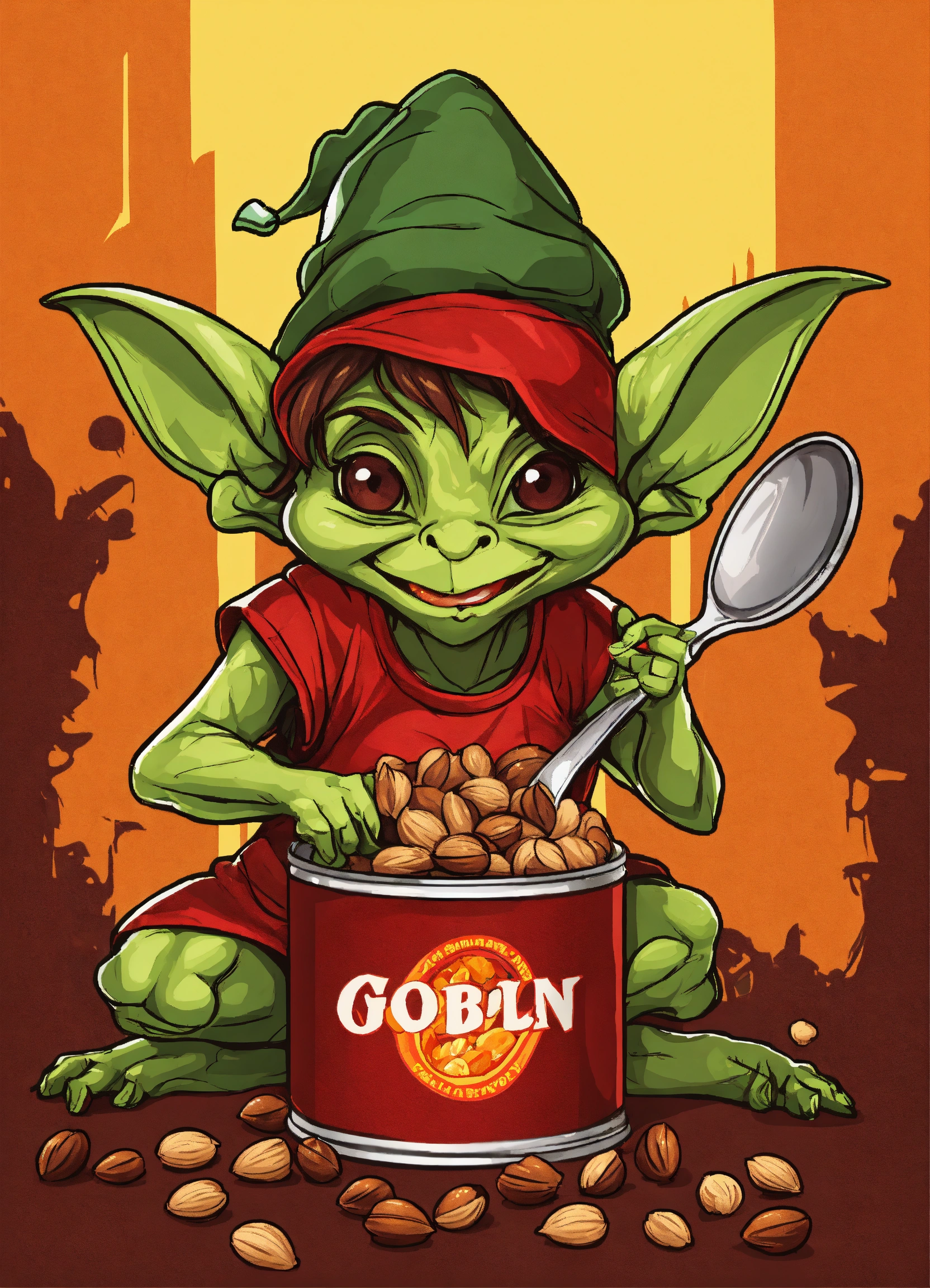 Lexica - T-shirt design of a Cute Cartoon Goblin Female Eating from a ...