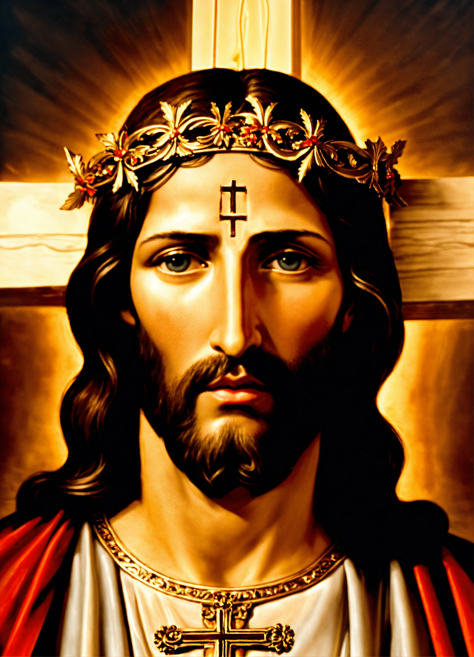 Lexica - Jesus on the cross; face closeup; in the altar with holy ...