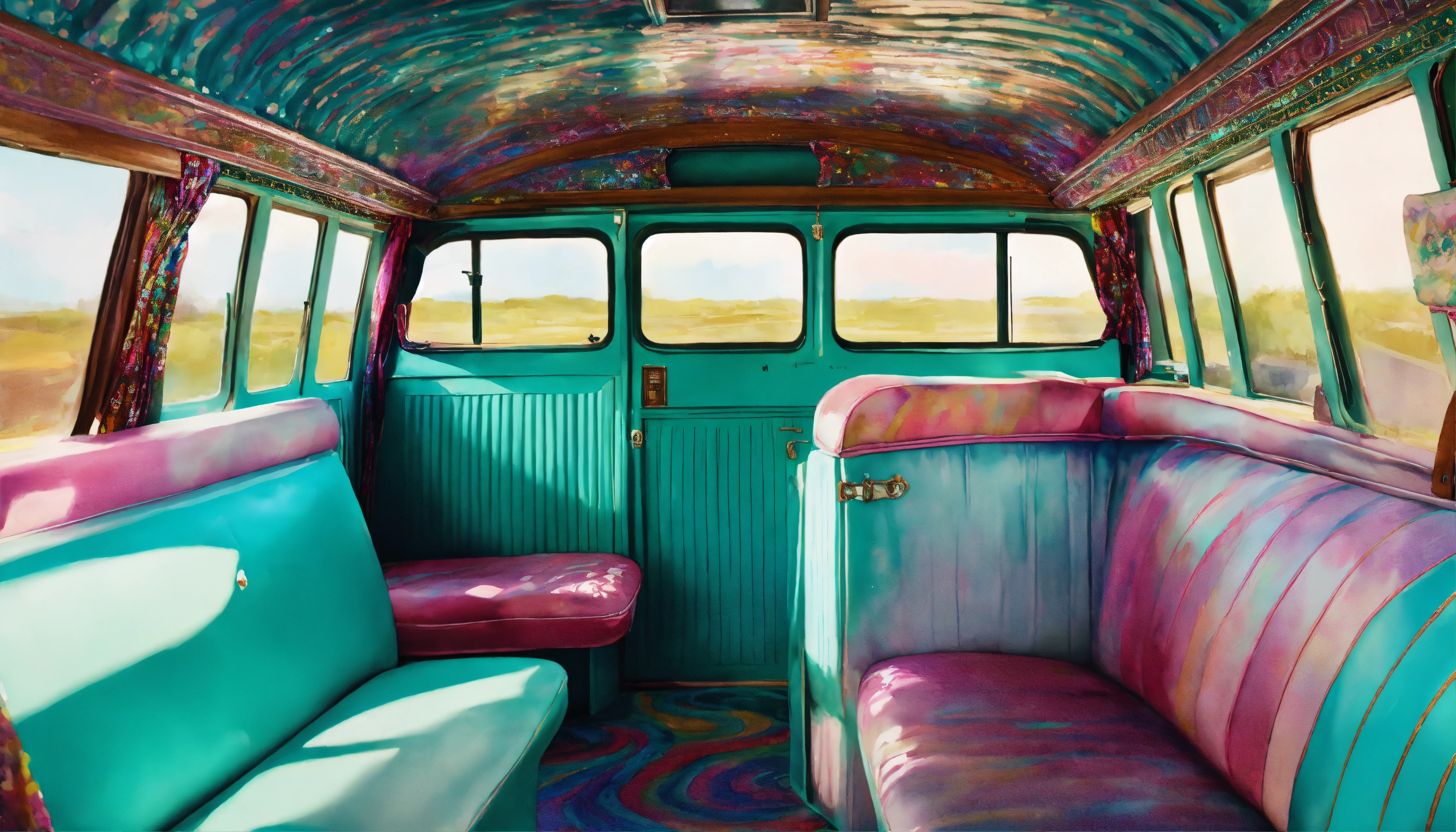 Lexica - Concept art of hyper realistic turquoise Volkswagen bus ...
