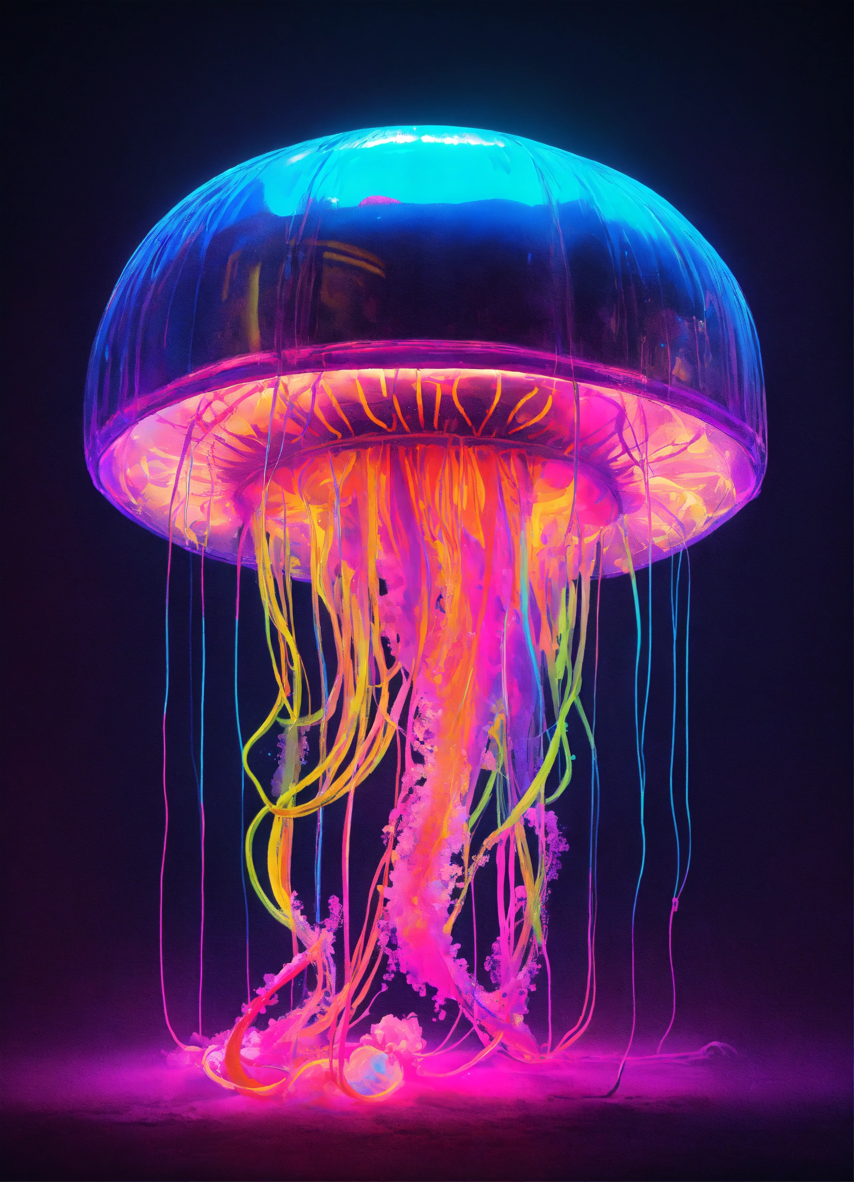 Lexica - Crazy singing fluroszing jellyfish with a microphone in neon ...