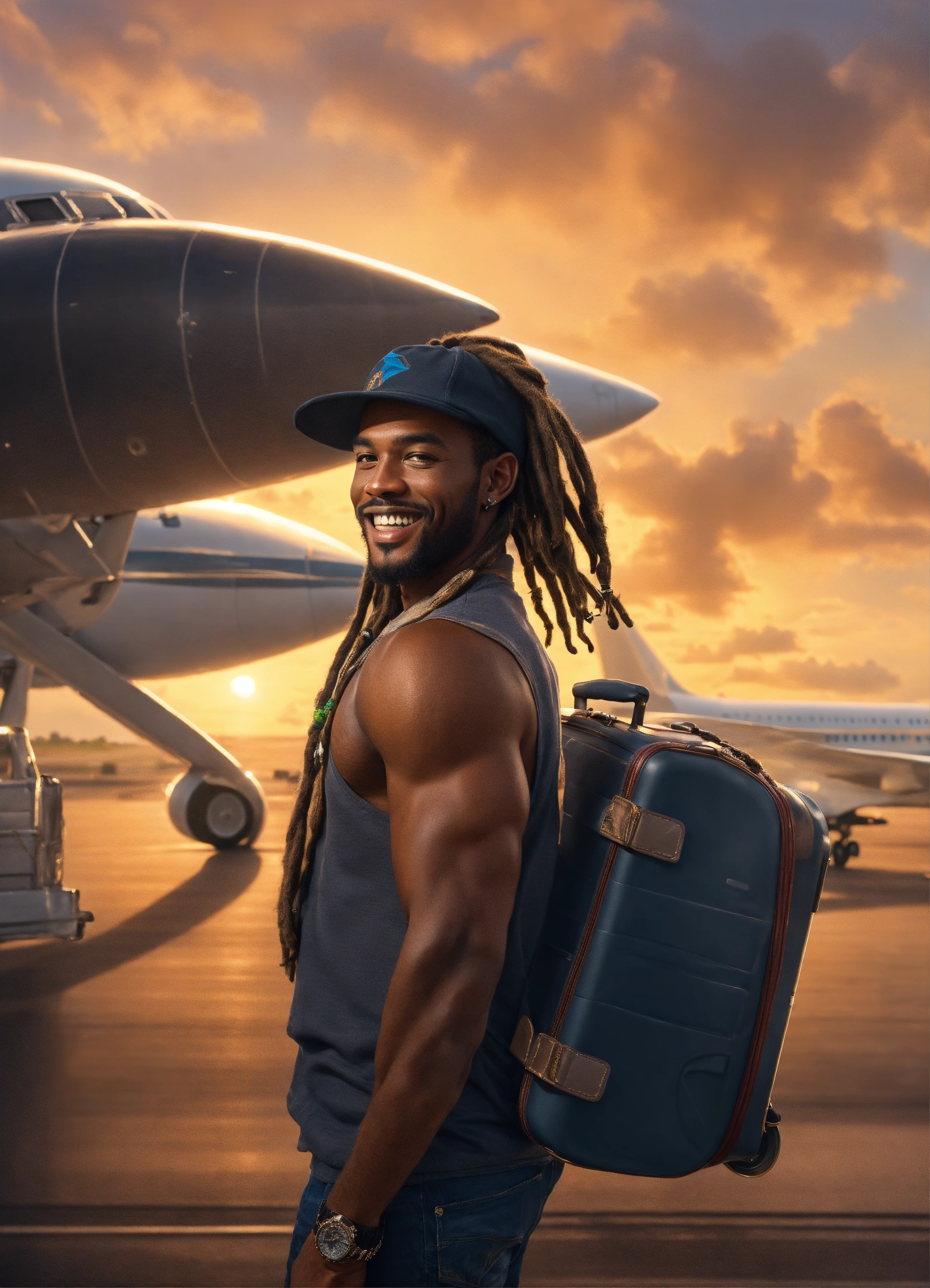 Lexica - Handsome black Caribbean man at the airport with his luggage ...