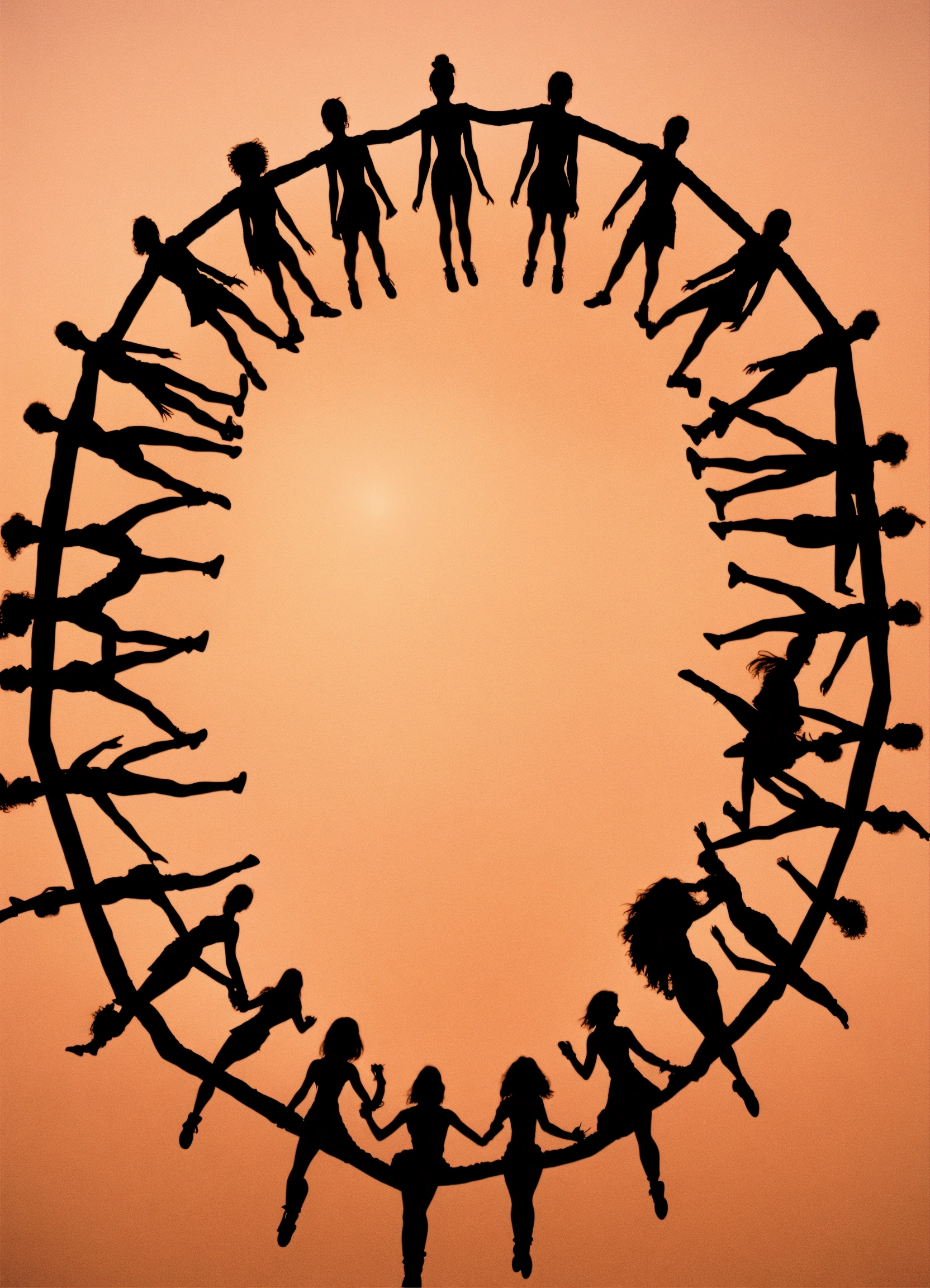 Lexica - A circle of random female silhouettes, holding hands, aerial view