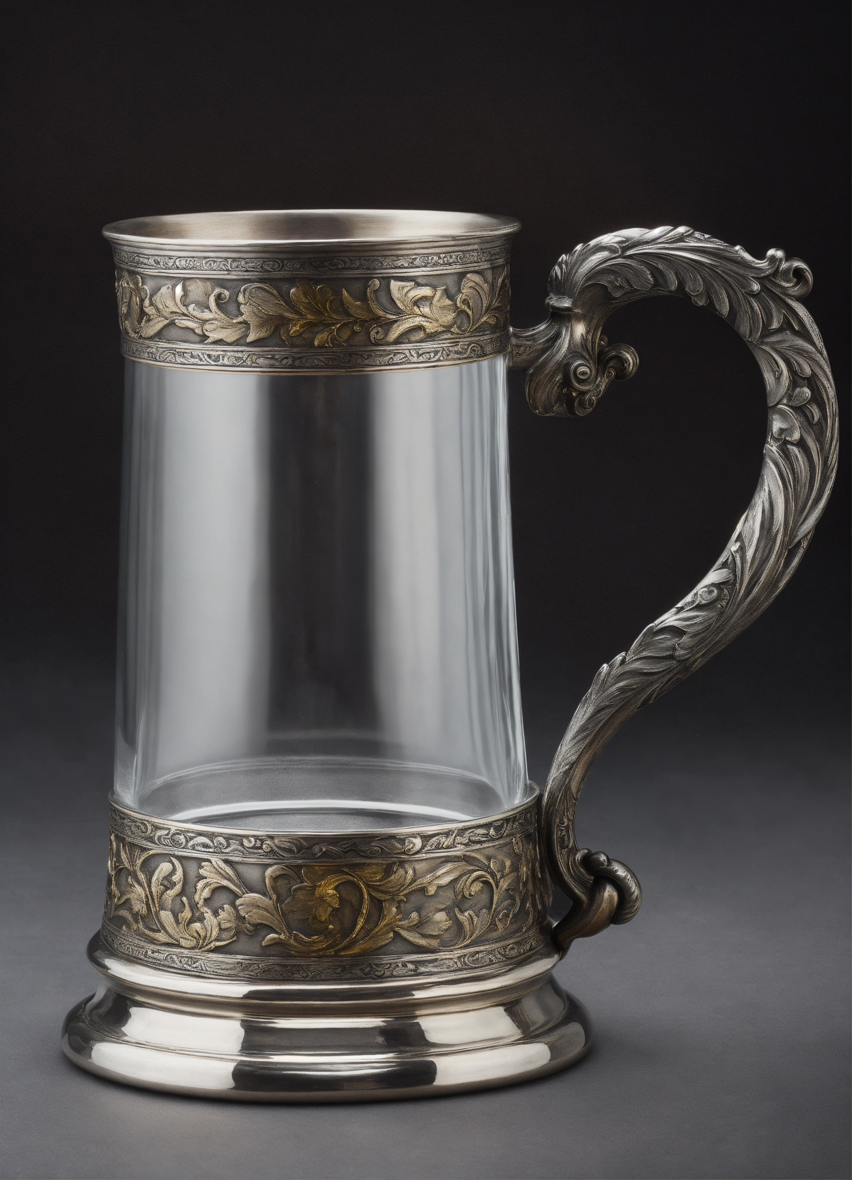 Lexica - A chilled glass tankard, sculpted pewter rims, , lip , bottom ...