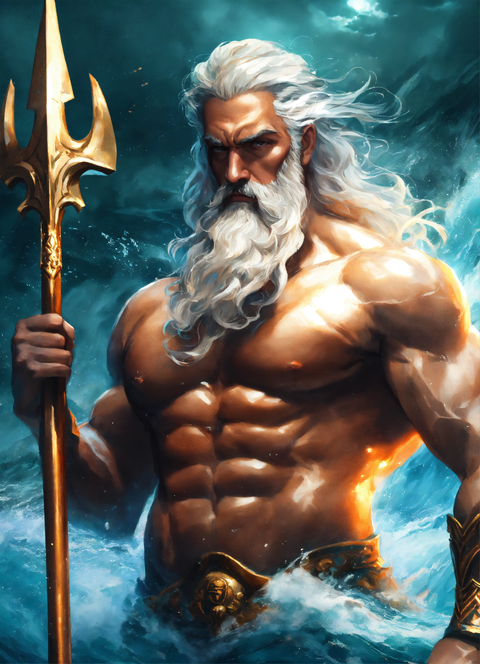 Lexica - God Poseidon in the raging sea with a trident in his hand ...