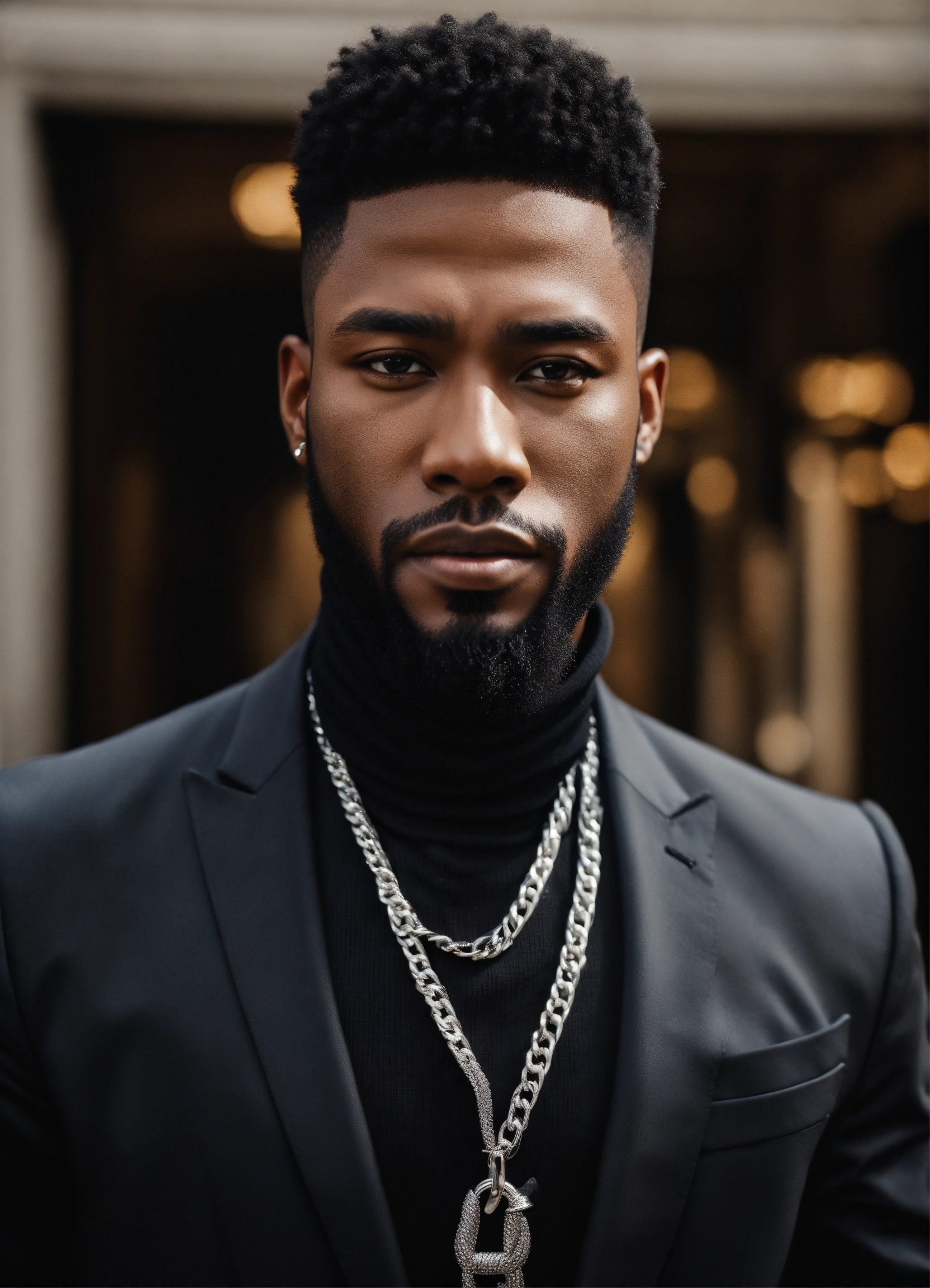 Lexica - Handsome black male wearing black turtle neck, suit jacket ...