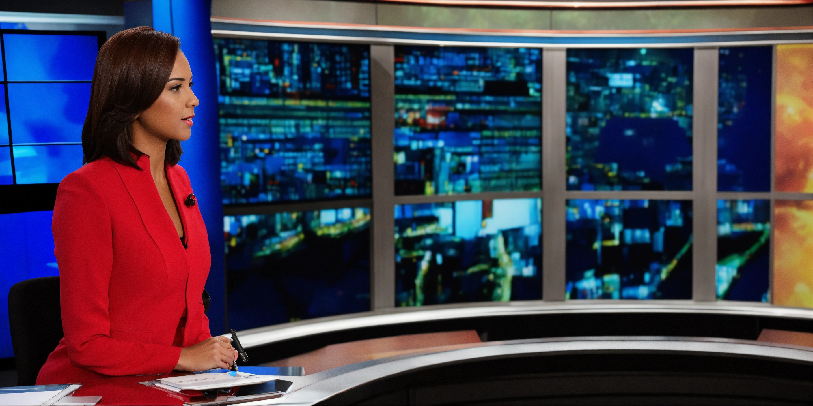Lexica - A female anchor delivers a newscast over shoulder shot