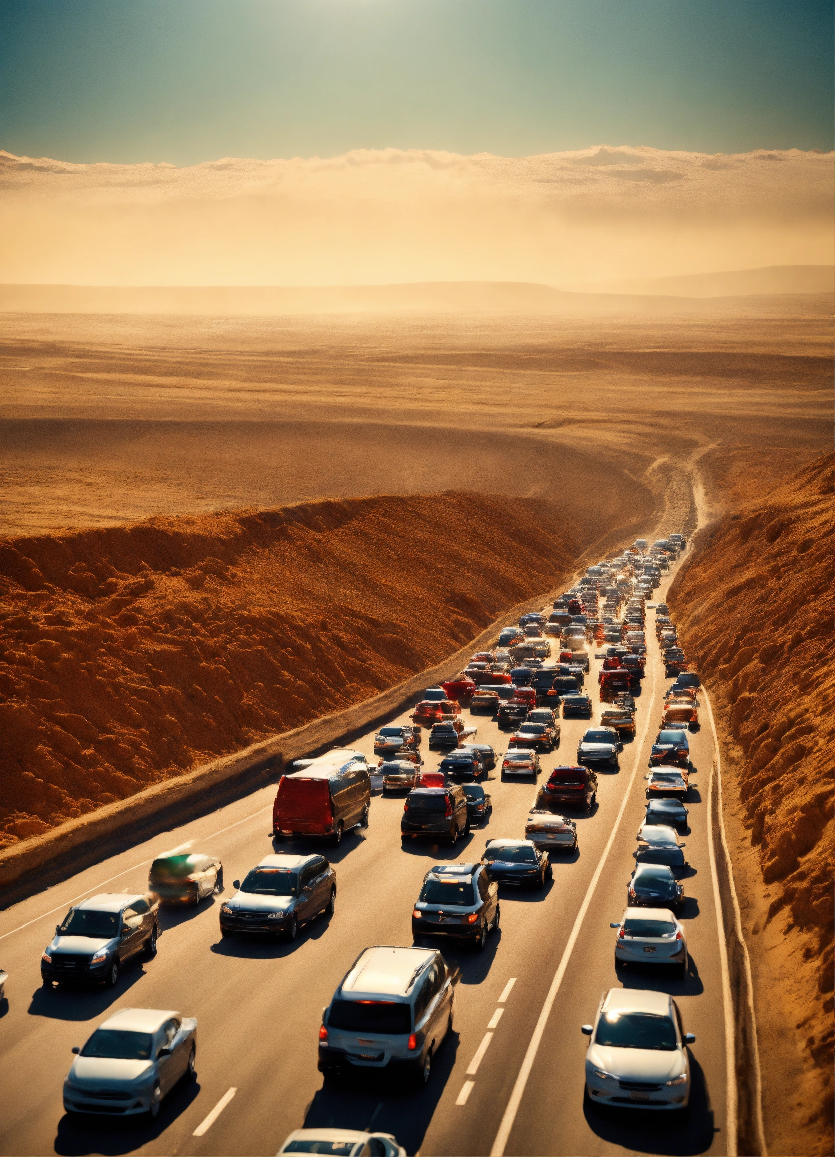 Lexica - Driving a car as heavy traffic is moving out of the way like ...